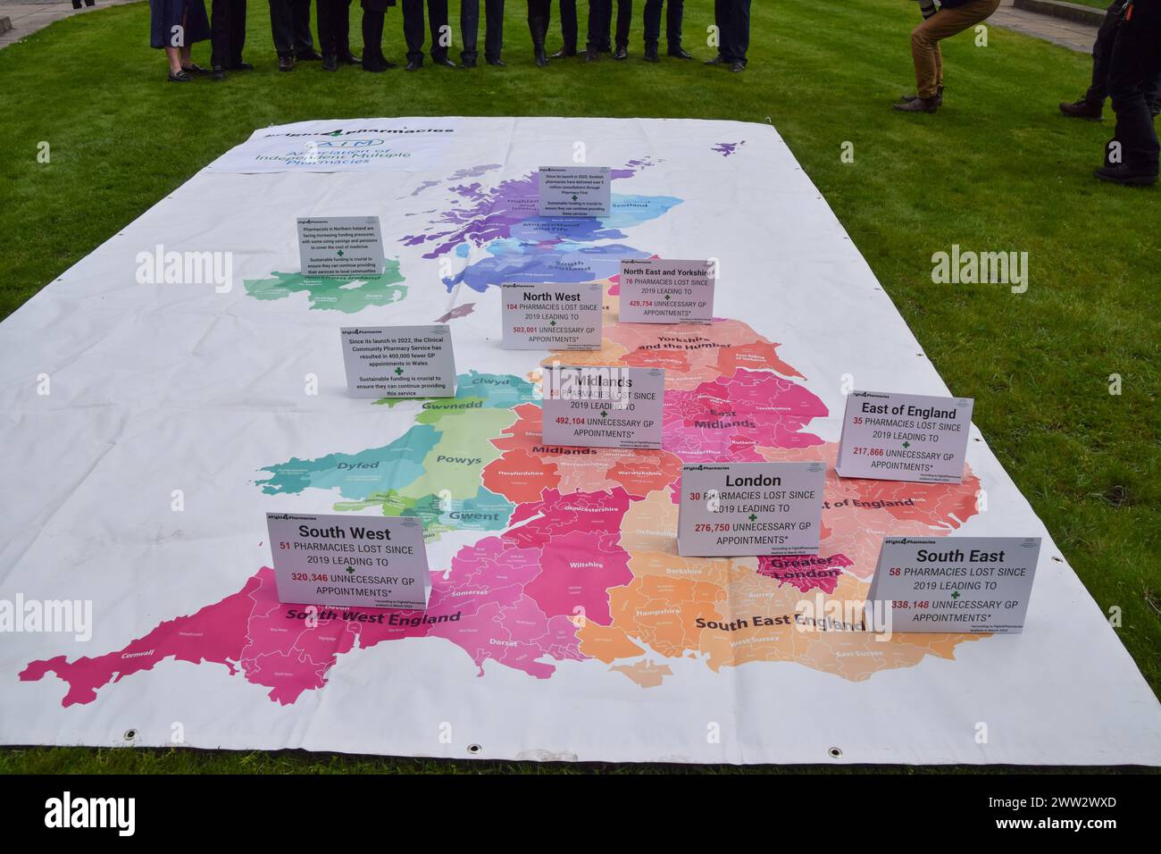 London, UK. 20th March 2024. A map highlights the number of pharmacies ...