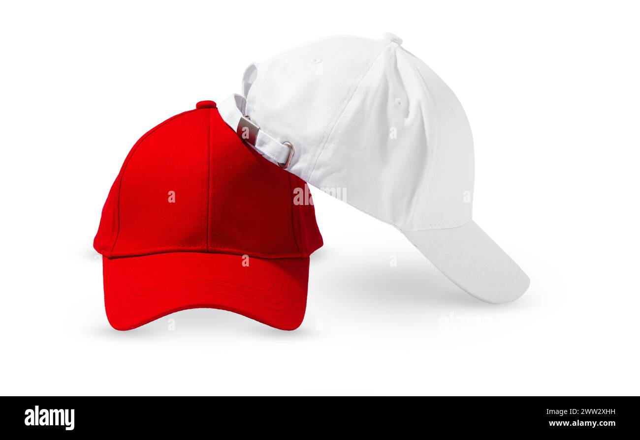Red and White Baseball Caps on White Background Stock Photo - Alamy