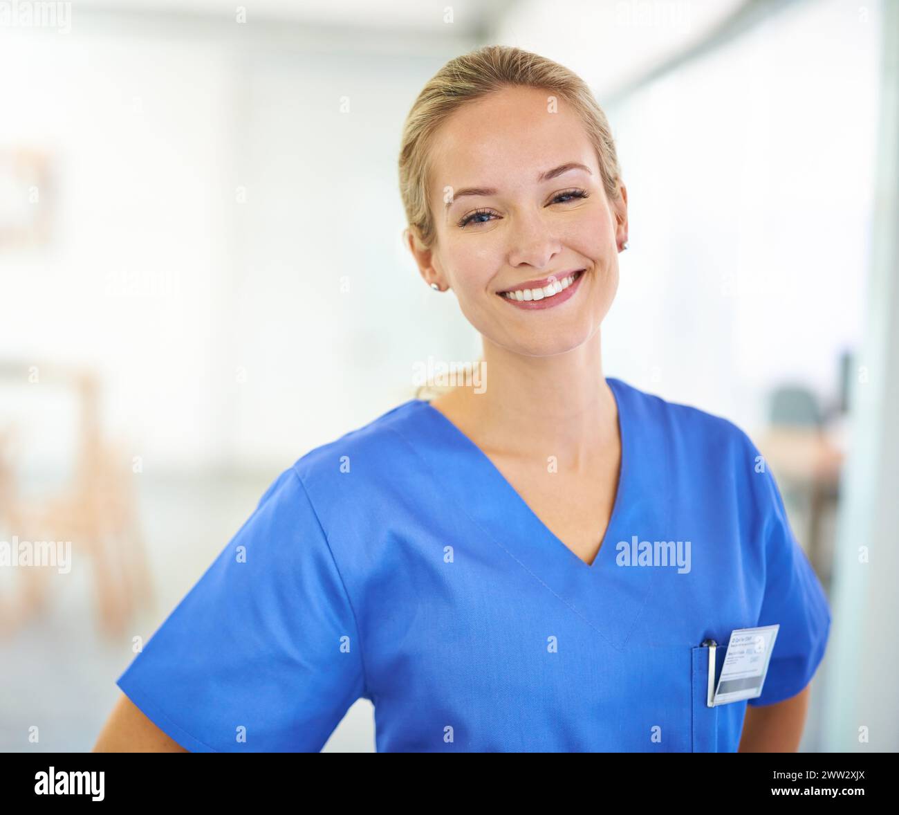 Healthcare, portrait and happy woman nurse in hospital for help ...