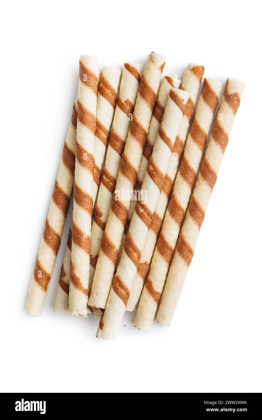 Delicious Striped Wafer Rolls Isolated on a White Background Stock ...