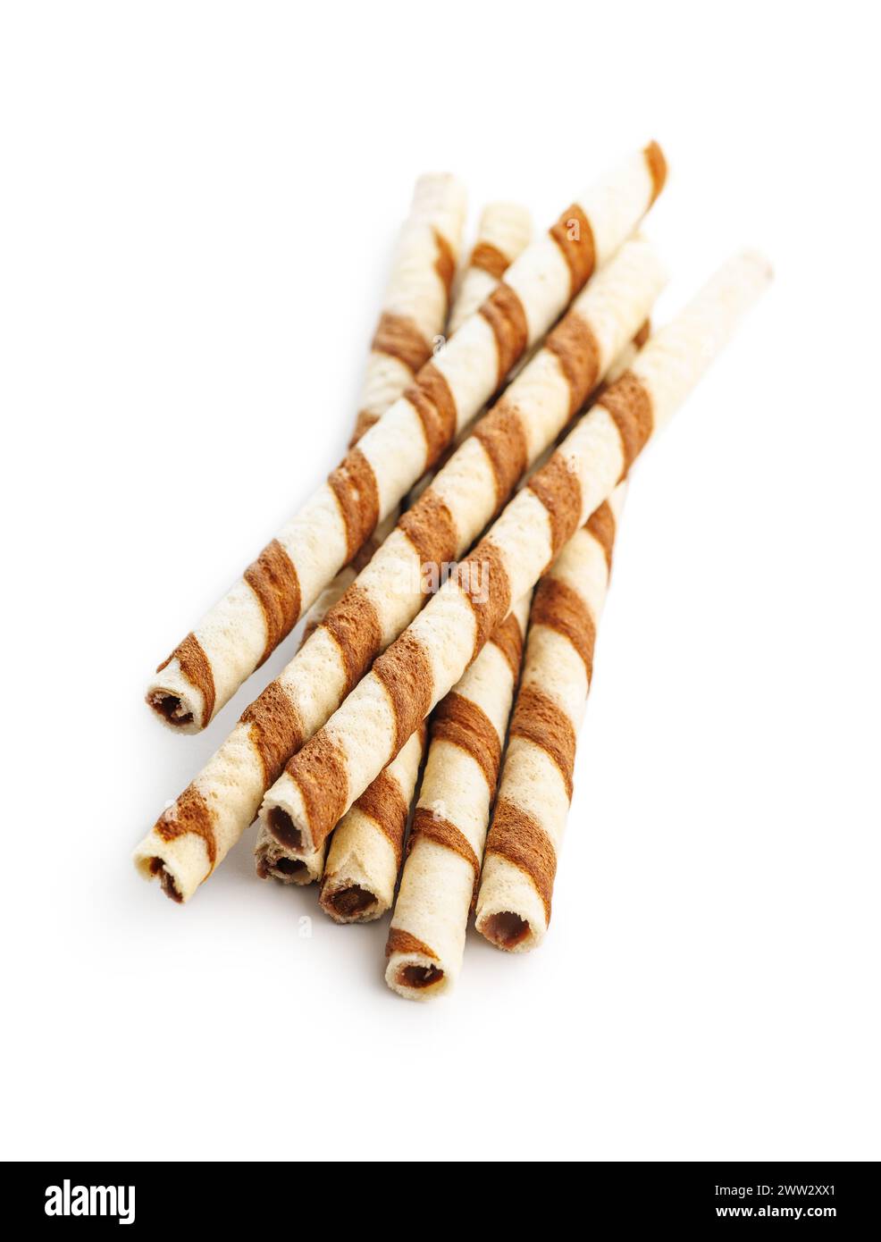 Delicious Striped Wafer Rolls Isolated on a White Background Stock ...