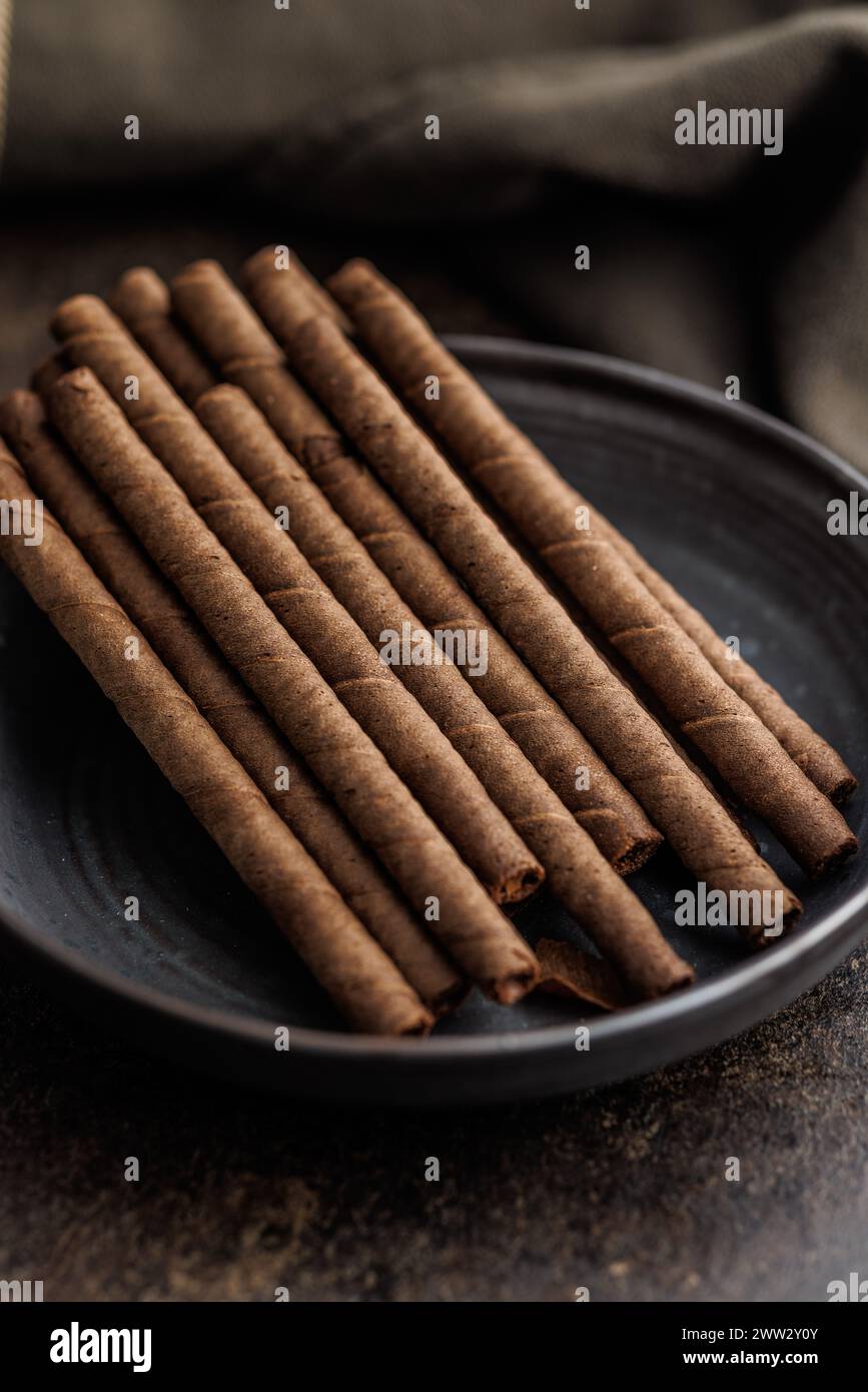 Plate tasty wafer rolls hi-res stock photography and images - Alamy