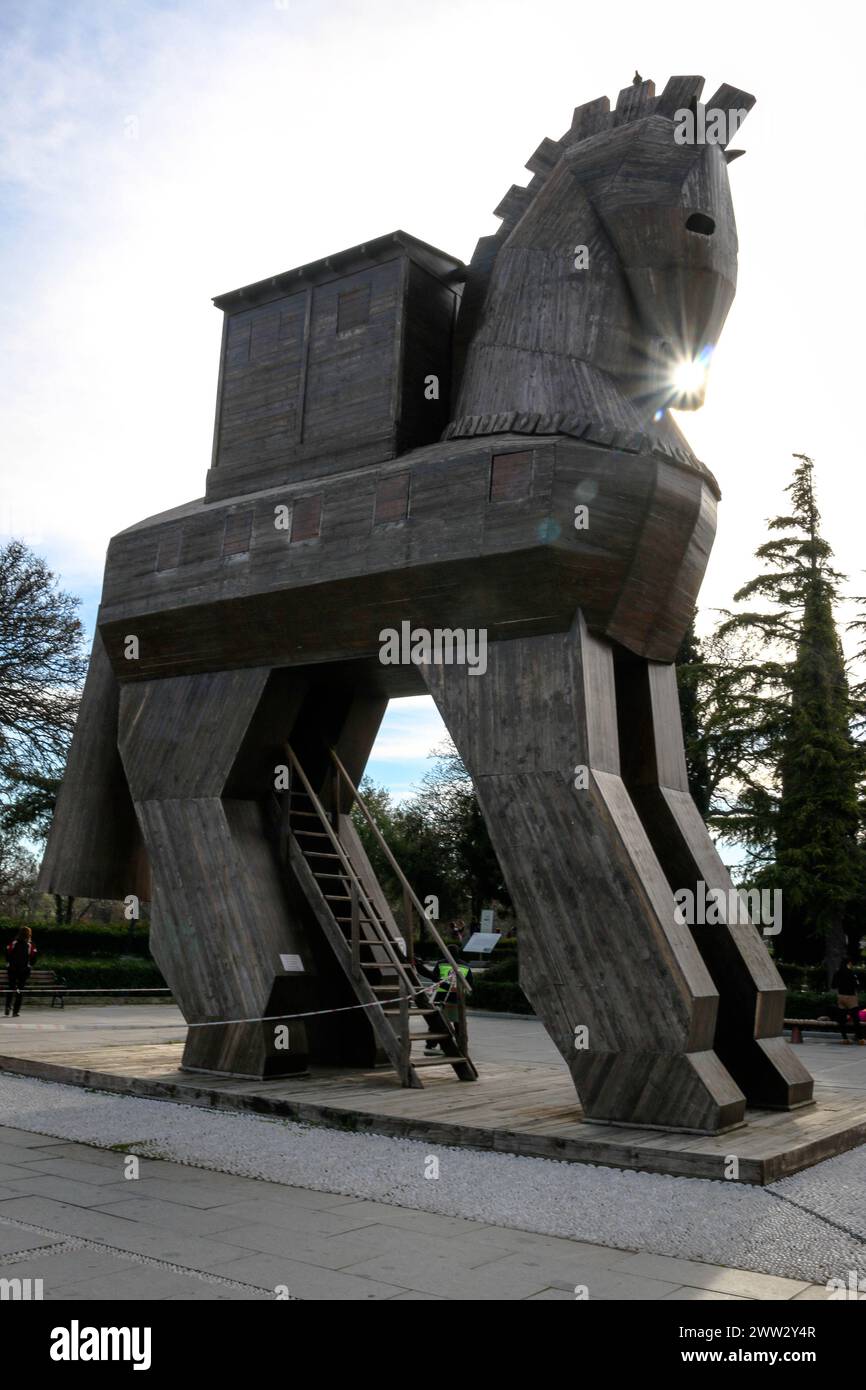Model of Trojan Horse at the ruins of the ancient city of Troy, Turkey ...
