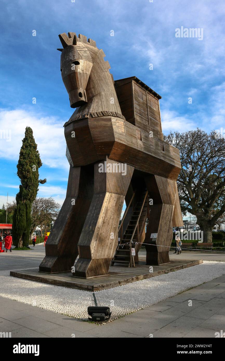 Model of Trojan Horse at the ruins of the ancient city of Troy, Turkey ...