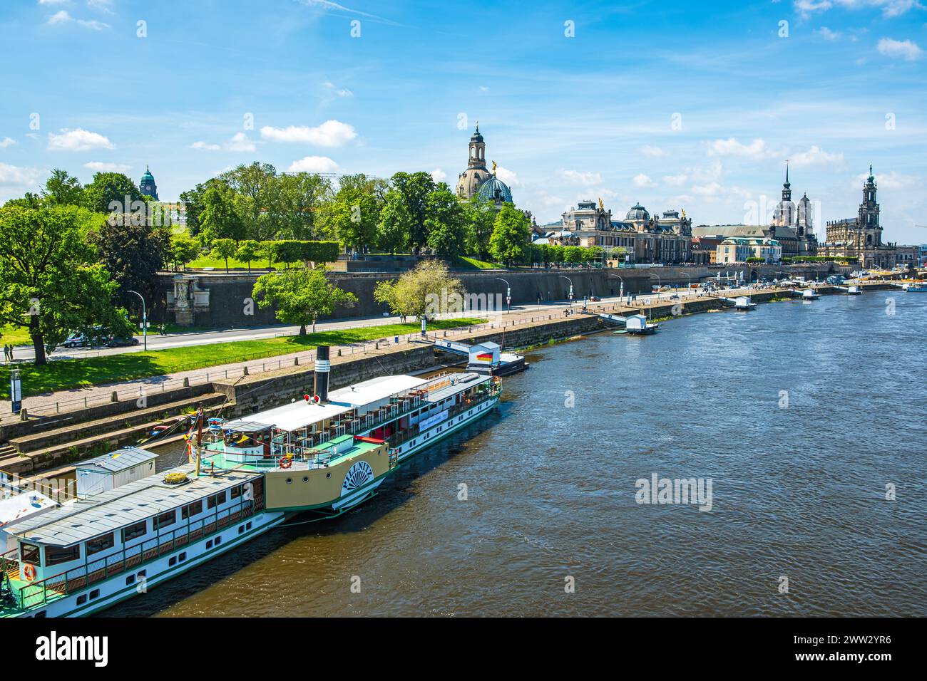 View of the historic Old Town riverfront and the landing pier on ...