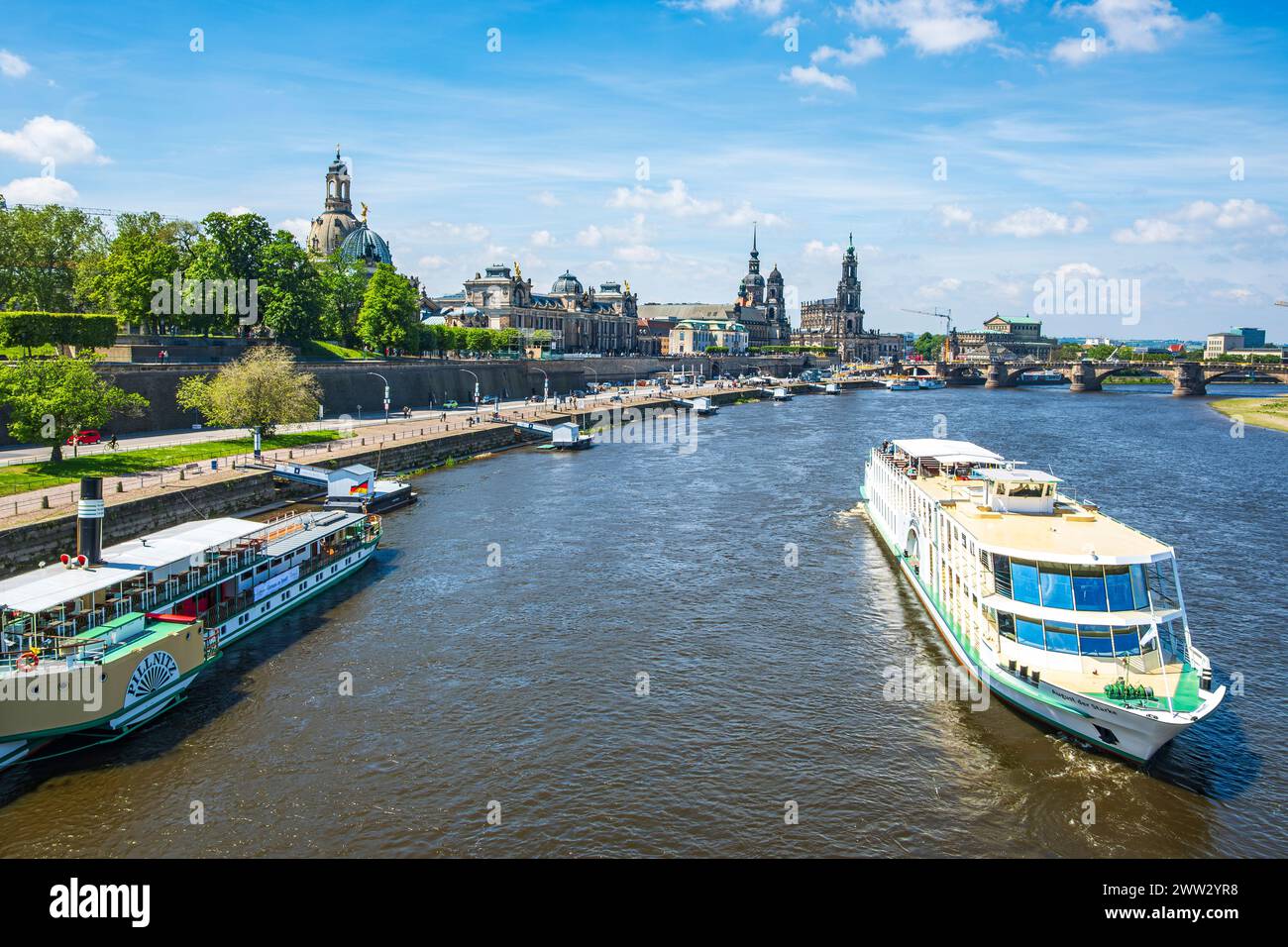 View of the historic Old Town riverfront and the landing pier on ...