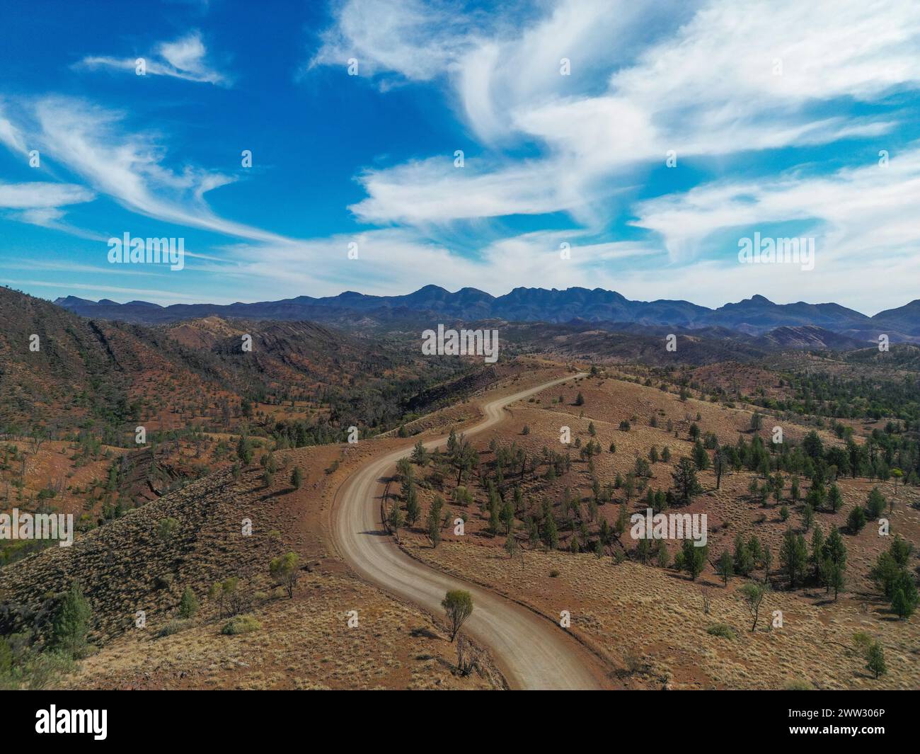 The open outback road stretches into the distance, embraced by the ...