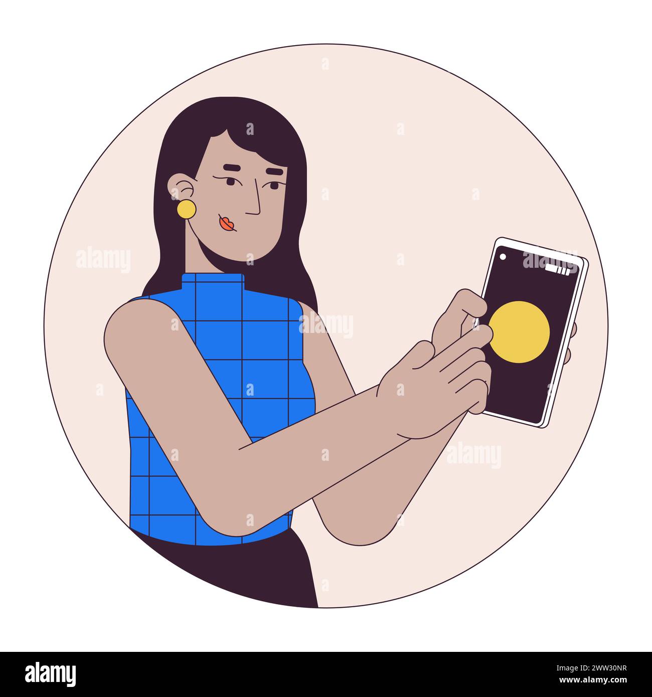 Woman showing mobile phone 2D linear cartoon character Stock Vector ...