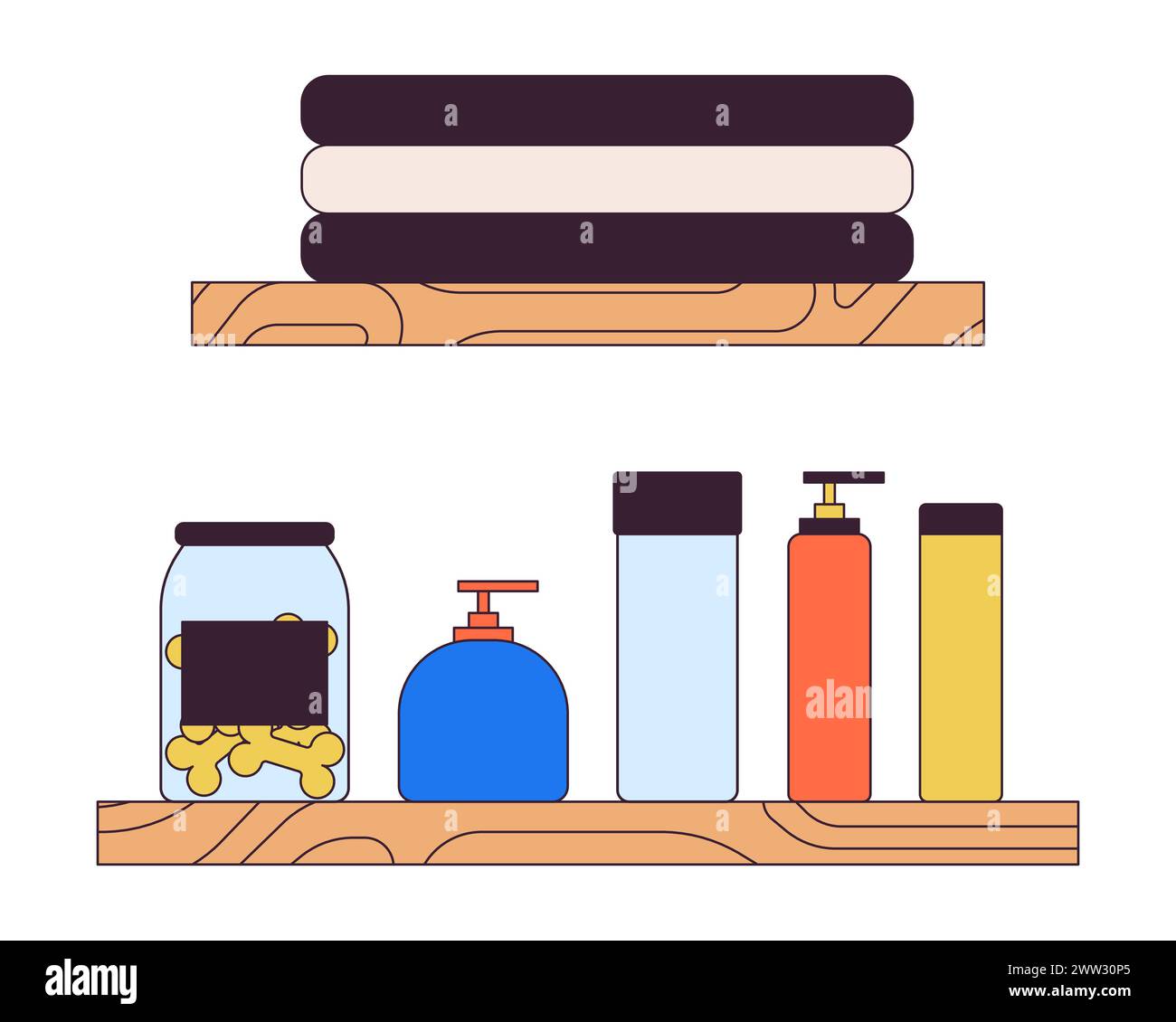 Toiletries on shelves 2D linear cartoon objects set Stock Vector Image ...