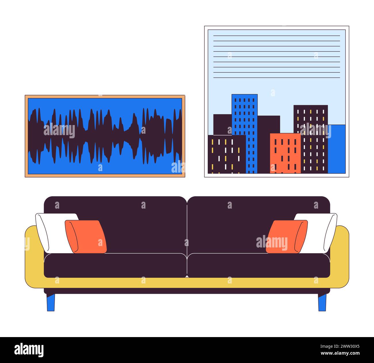 Interior design of living room 2D linear cartoon objects se Stock ...