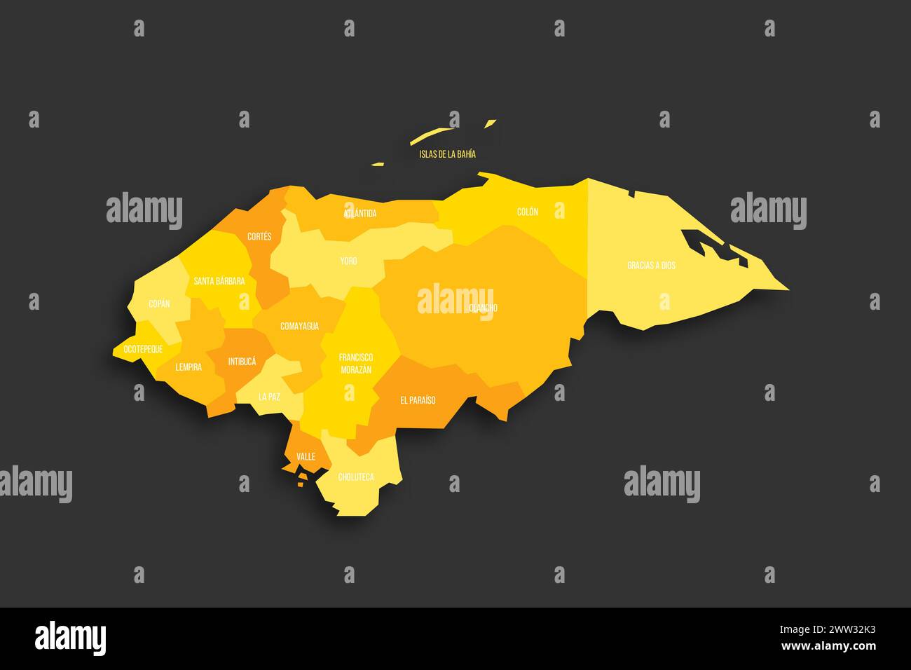 Honduras political map of administrative divisions - departments ...