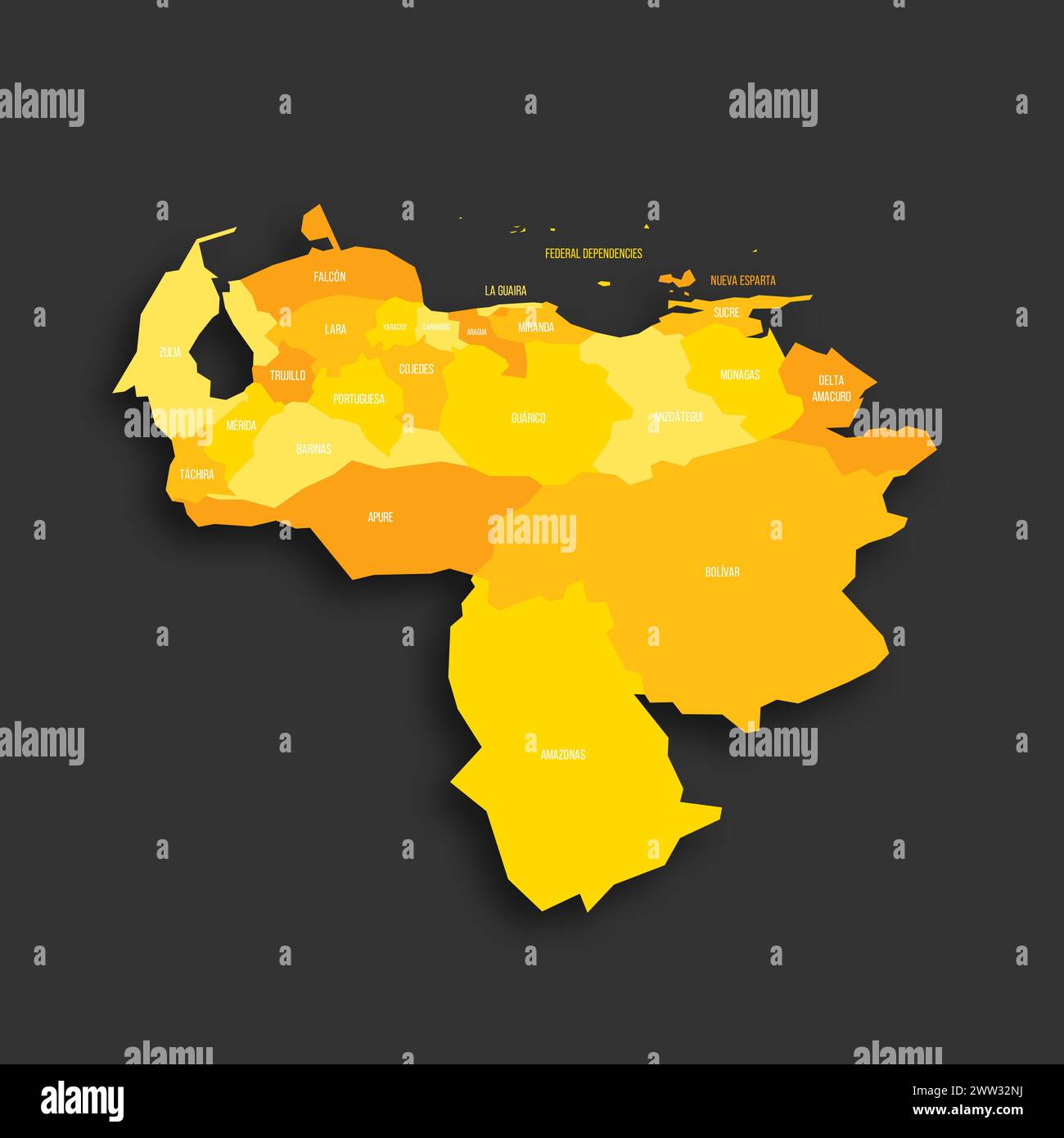 Venezuela political map of administrative divisions - states, capital ...