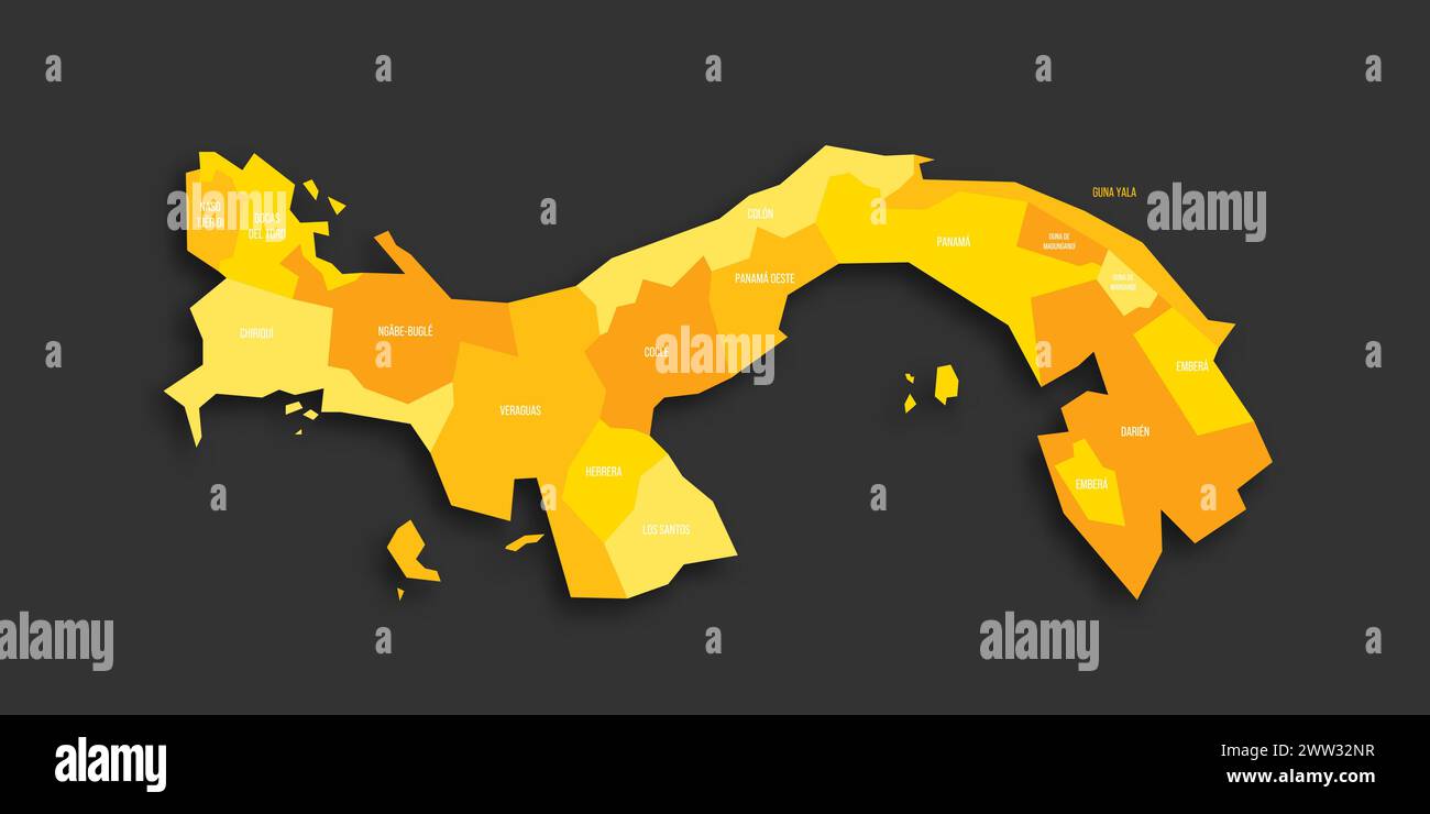 Panama political map of administrative divisions - provinces. Yellow ...