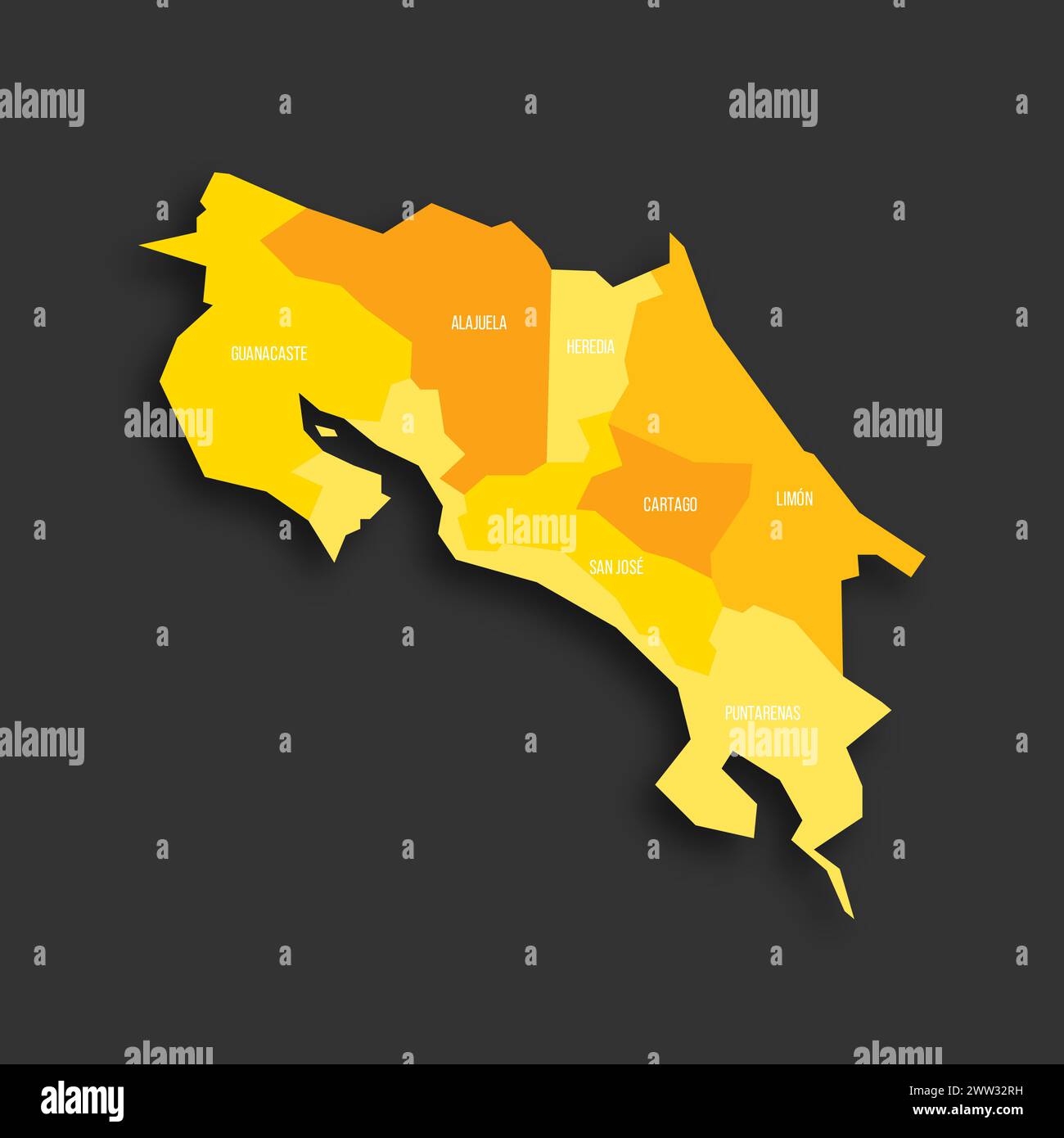 Costa Rica political map of administrative divisions - provinces ...