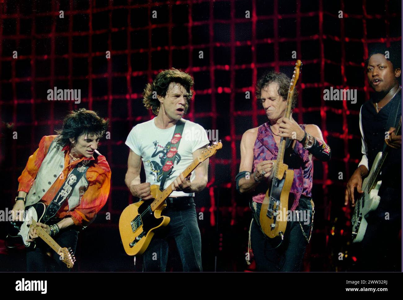 The Rolling Stones at the Brixton Academy,London,UK July 1995 with bass ...