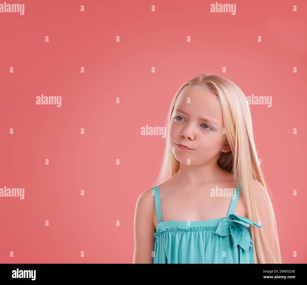 Girl, kid and thinking on growth in studio, child development and ideas ...