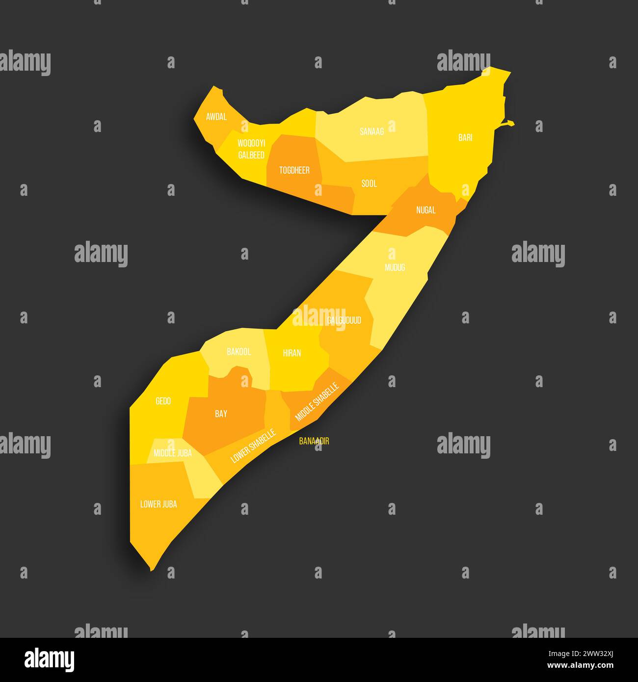 Somalia political map of administrative divisions - federal states ...