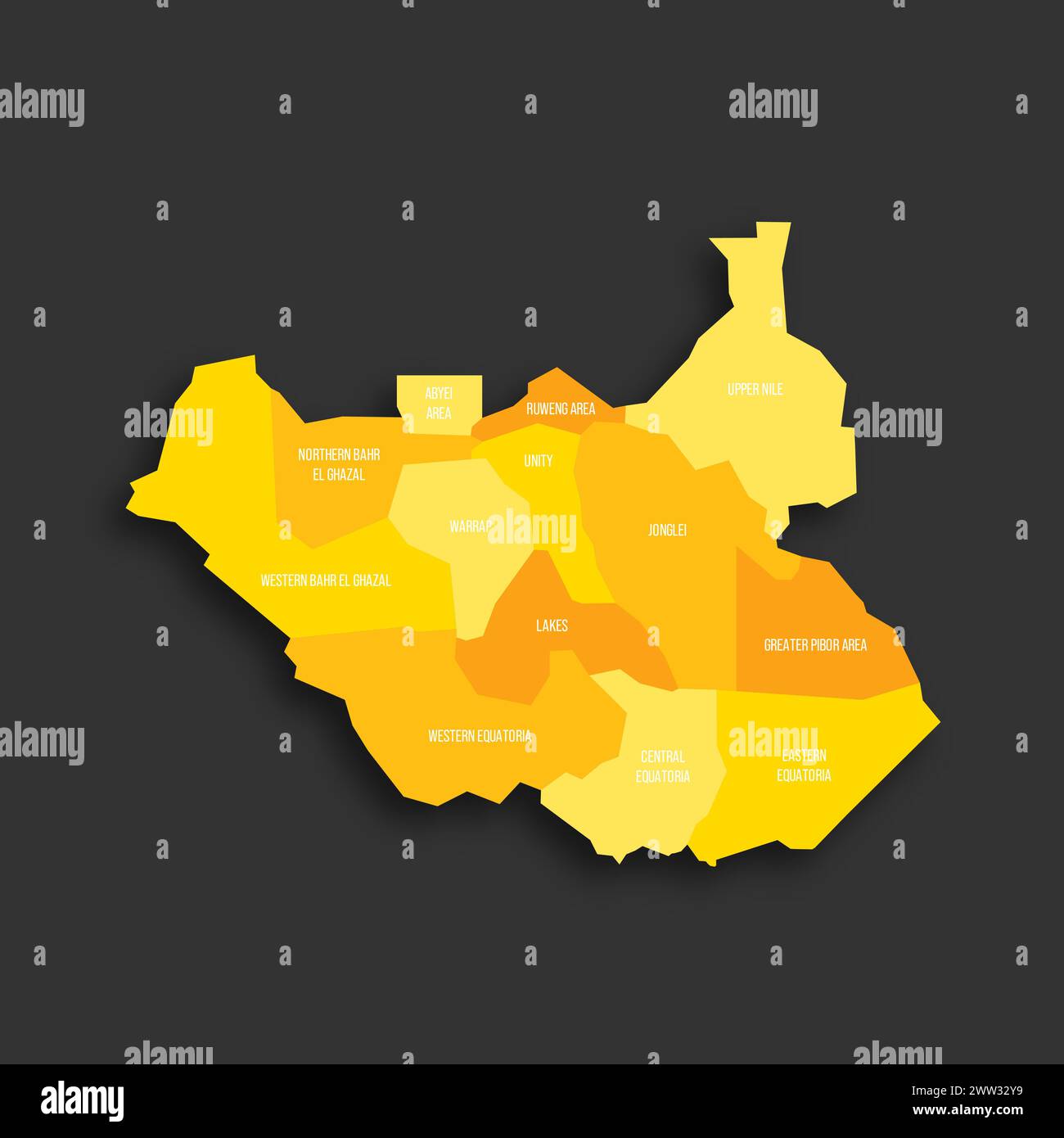 South Sudan political map of administrative divisions - states ...