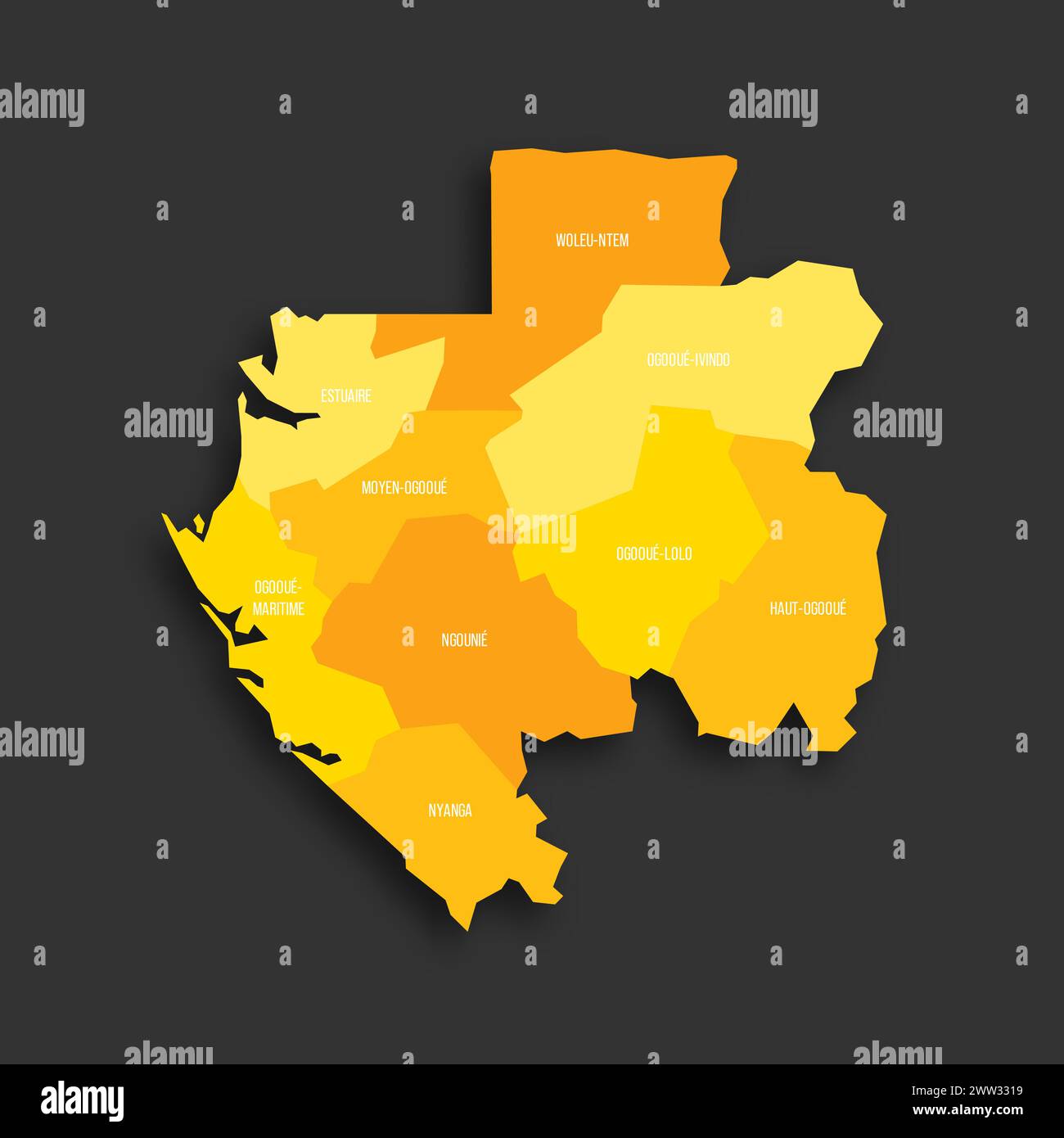 Gabon political map of administrative divisions - provinces. Yellow ...