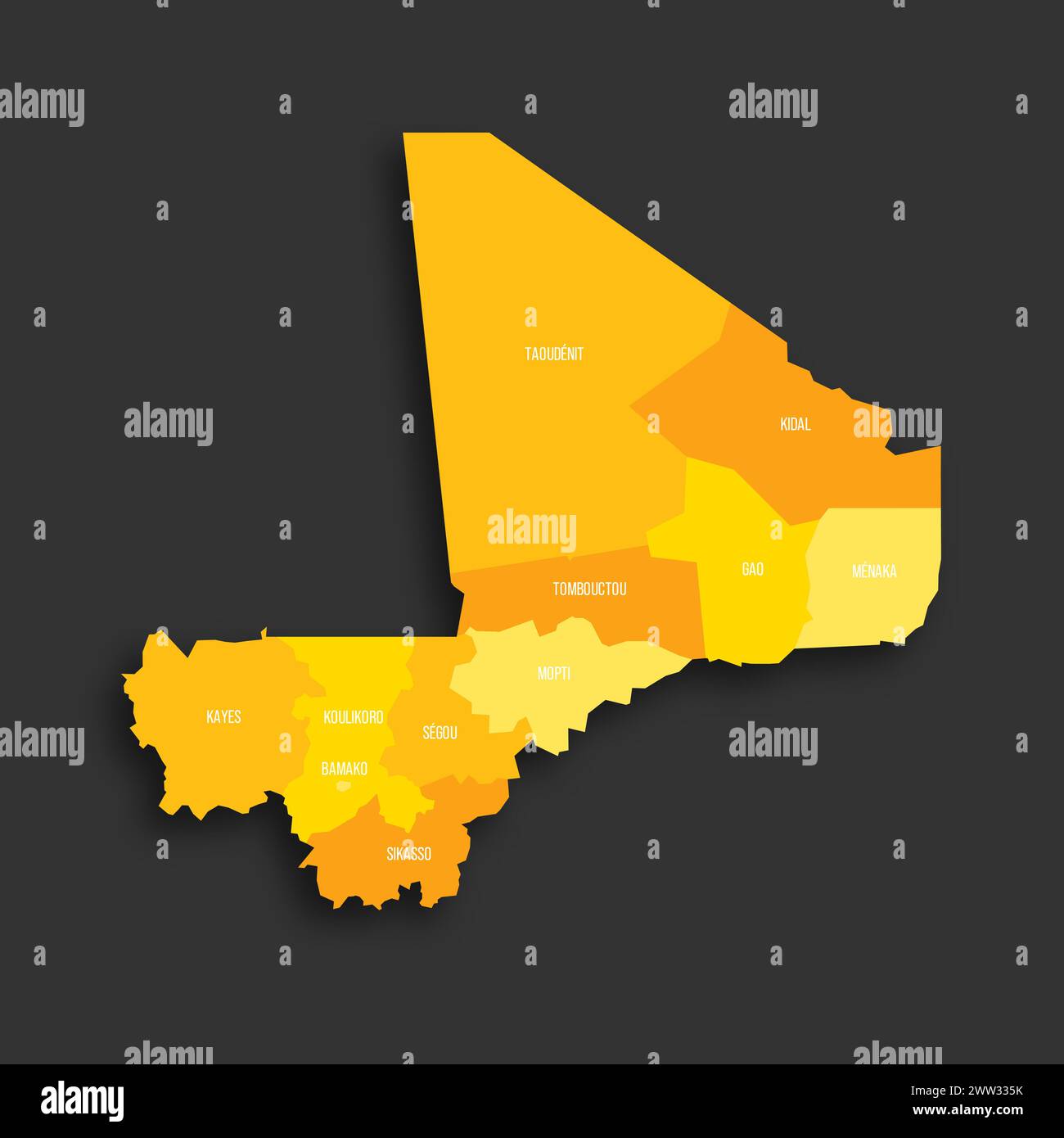 Mali political map of administrative divisions - regions and capital ...