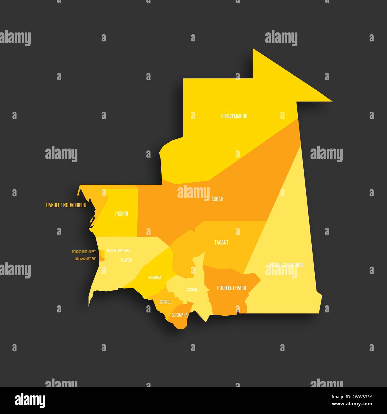 Mauritania political map of administrative divisions - regions and ...