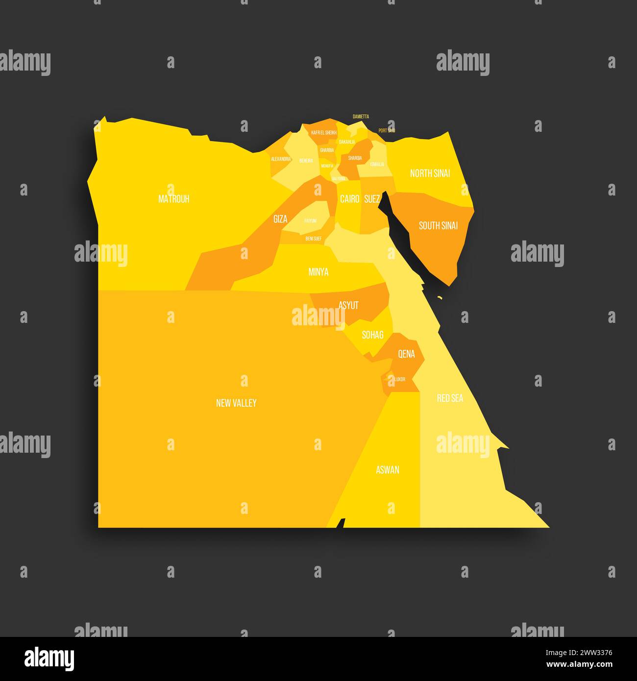 Egypt political map of administrative divisions - governorates. Yellow ...