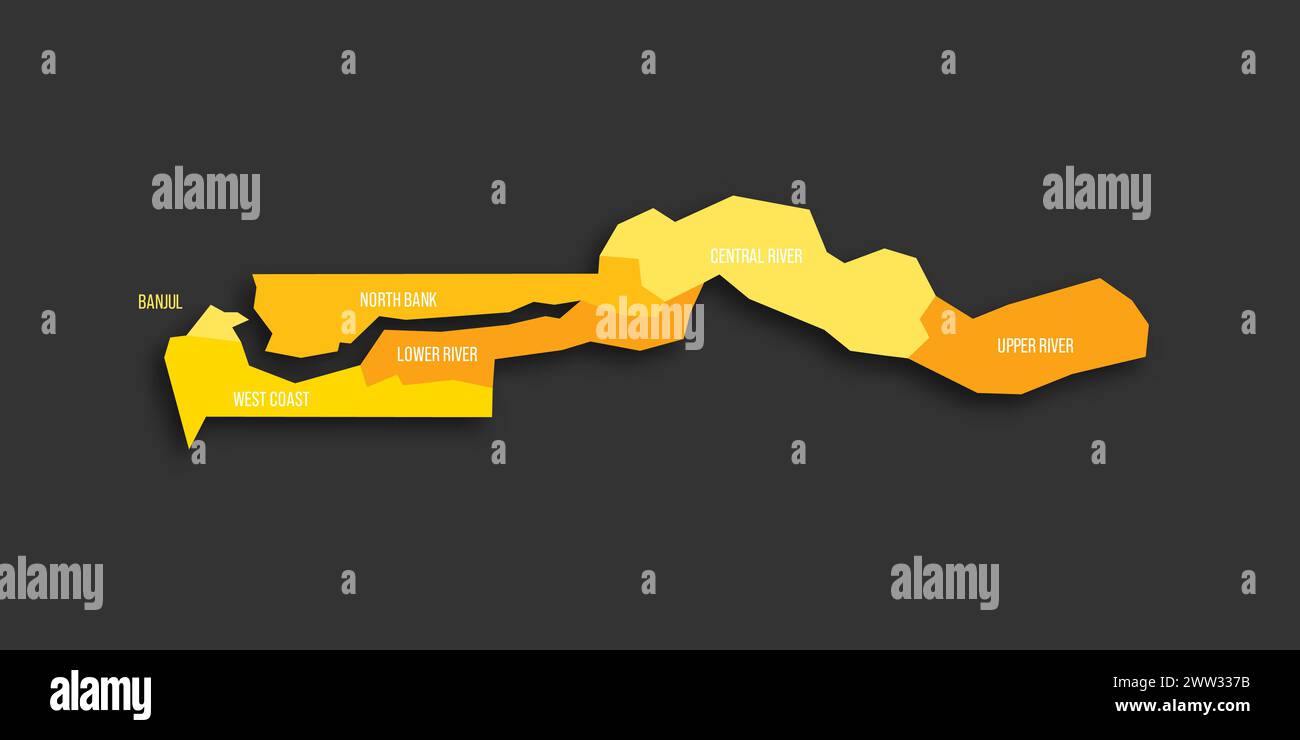 The Gambia political map of administrative divisions - regions and city ...