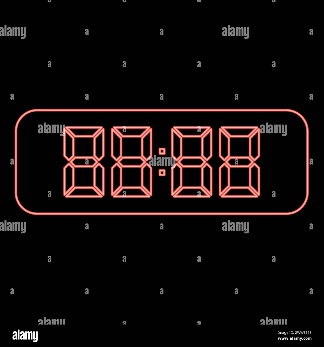 Neon Digital Table Clock Electronic Display Desk Watch Red Color Vector Illustration Image Flat