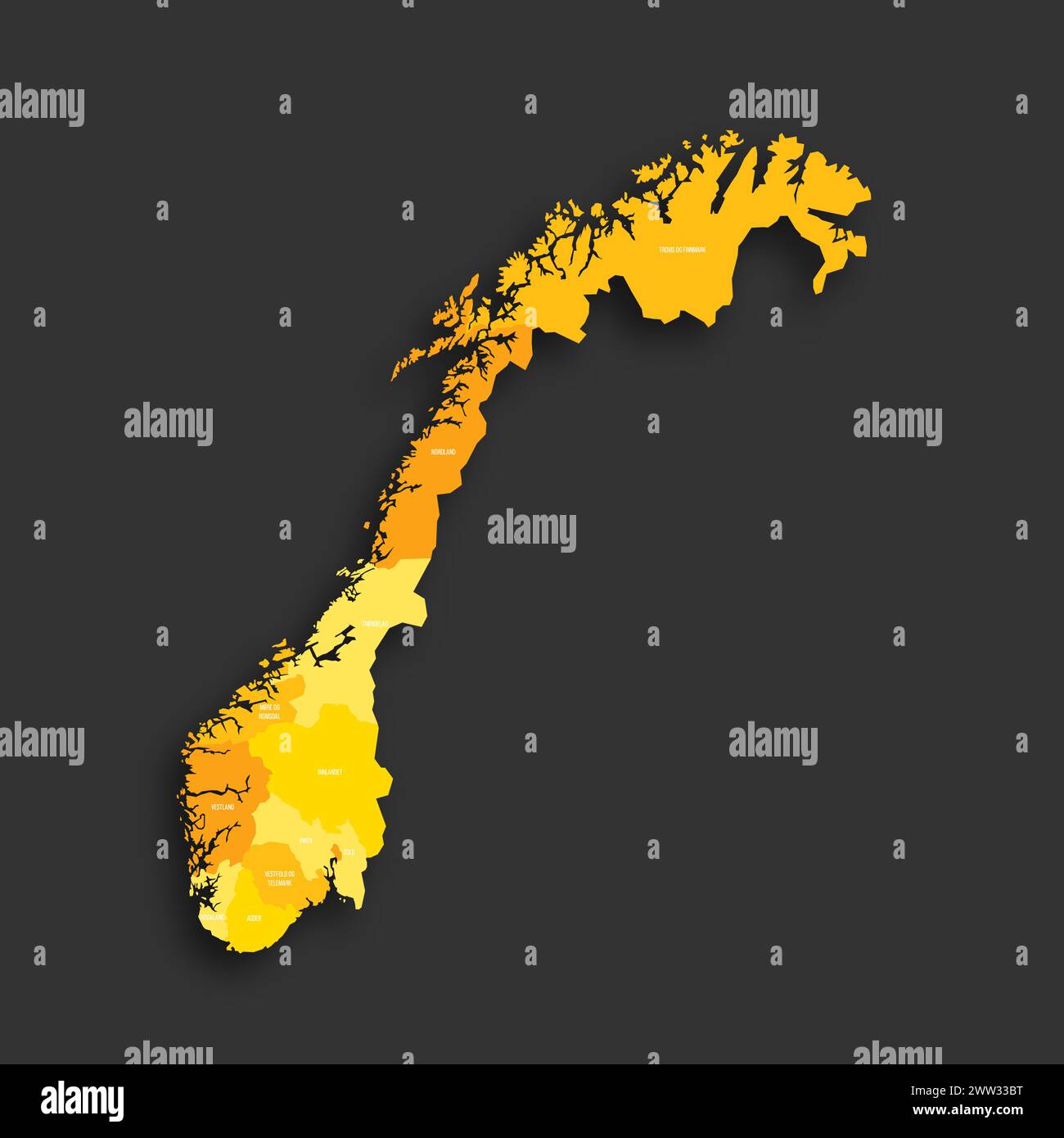 Norway political map of administrative divisions - counties and ...