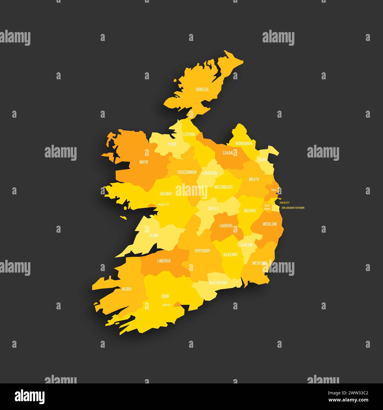 Ireland political map of administrative divisions - counties and cities ...