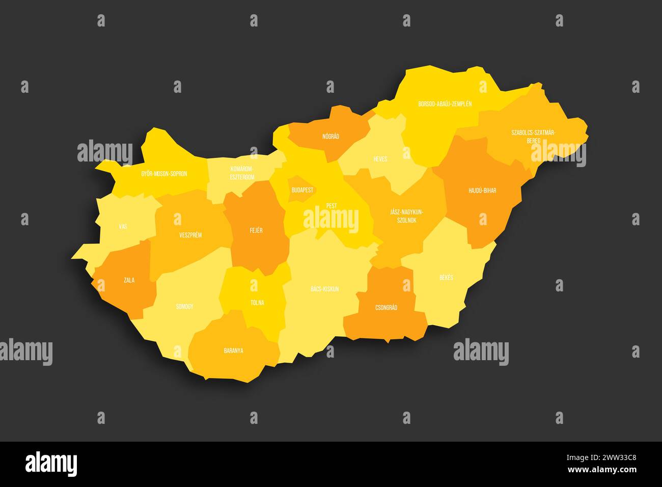 Hungary political map of administrative divisions - counties and ...