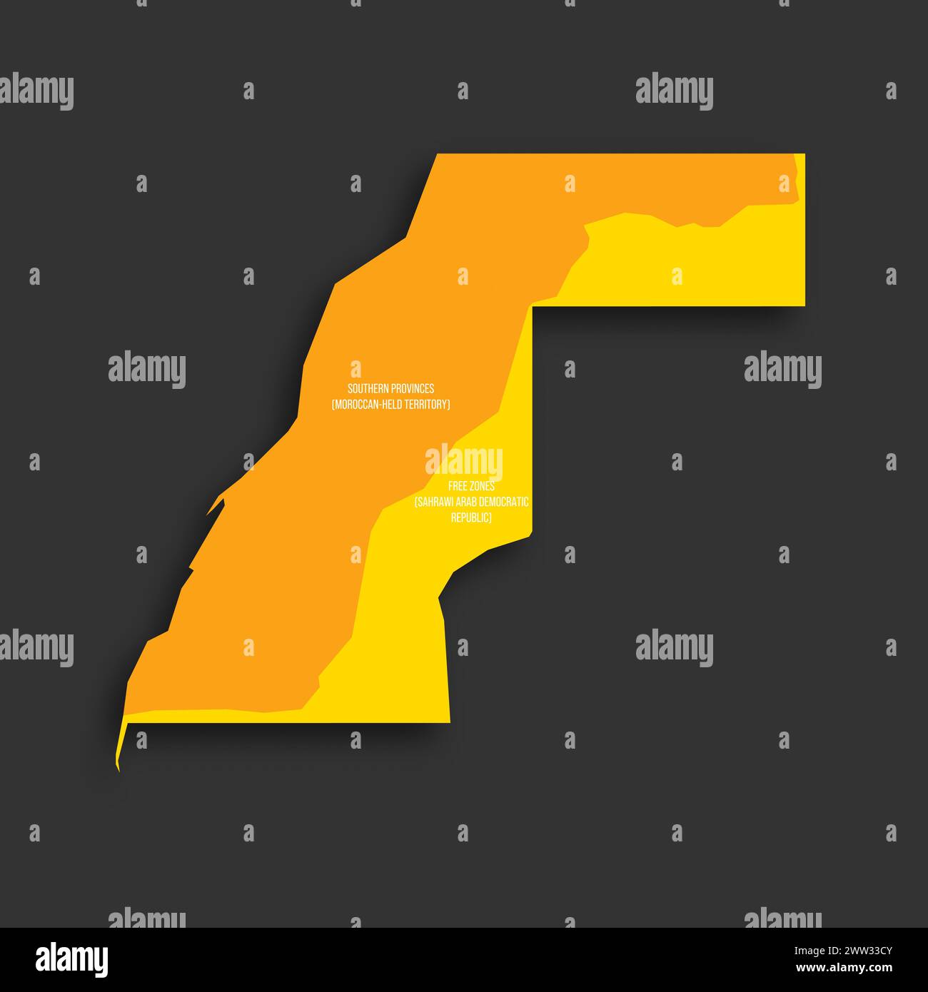 Western map of land divided between Morocco and Sahrawi Arab Democratic ...