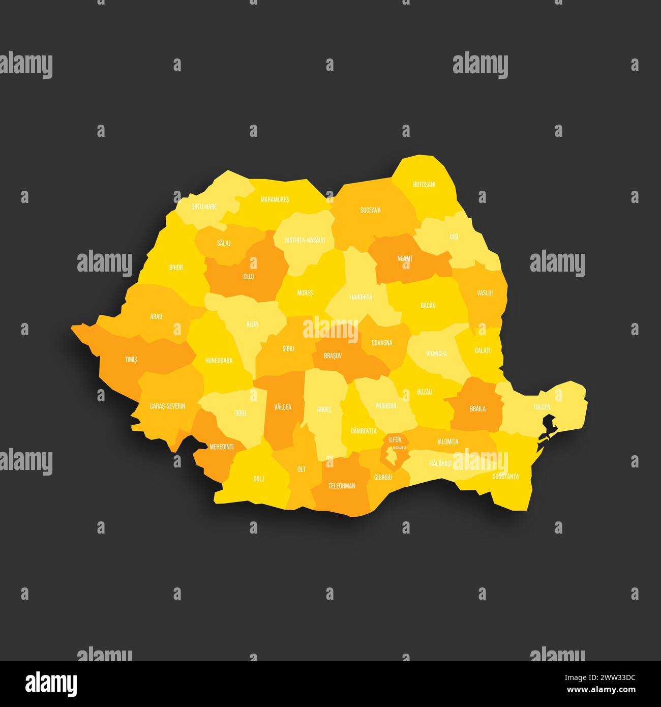 Romania political map of administrative divisions - counties and autonomous municipality of ...