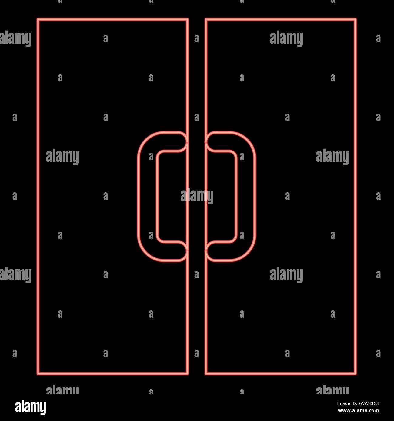 Neon double door exit doorway red color vector illustration image flat ...