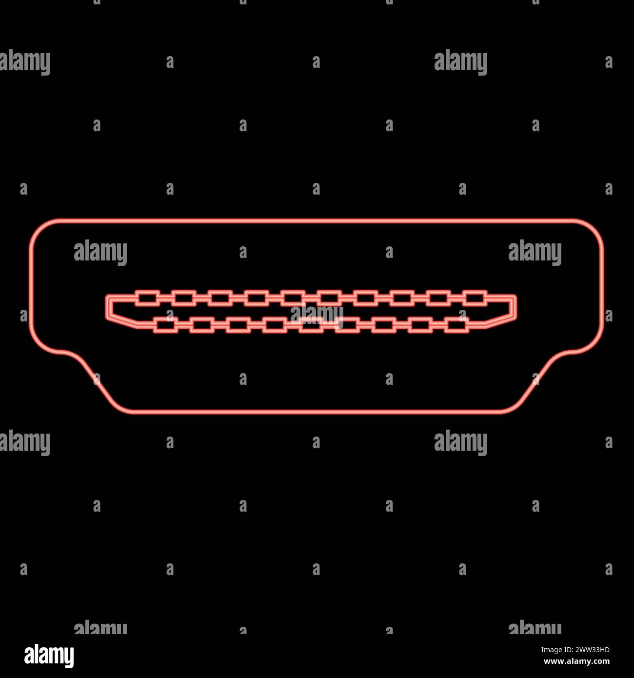 Neon hDMI port socket red color vector illustration image flat style ...