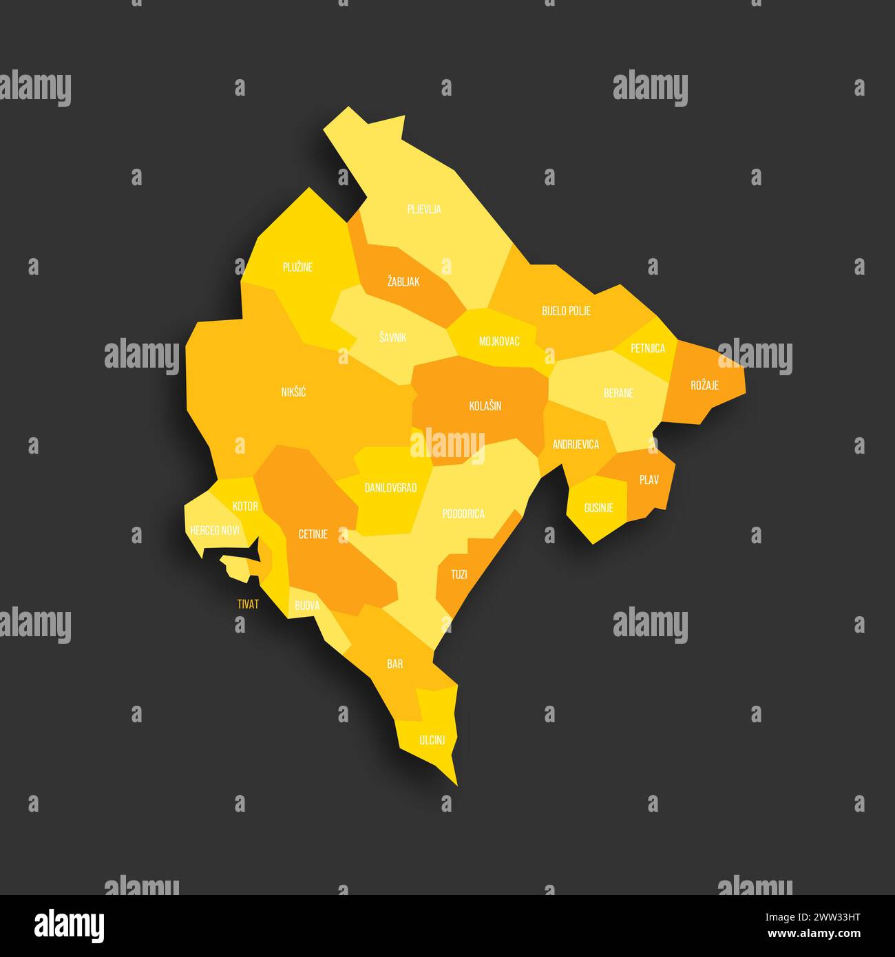 Montenegro political map of administrative divisions - municipalities ...