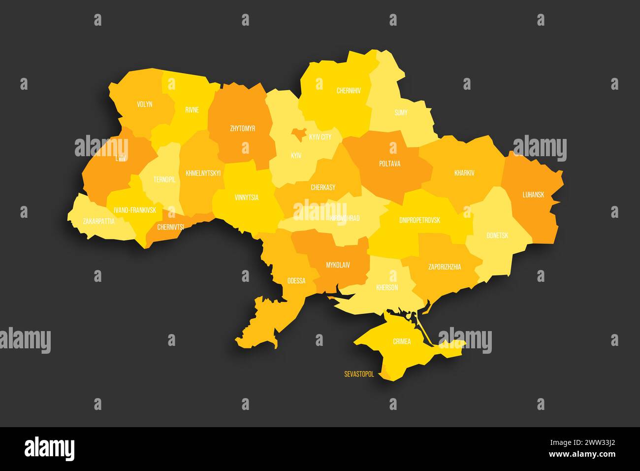 Ukraine political map of administrative divisions - regions, two cities ...