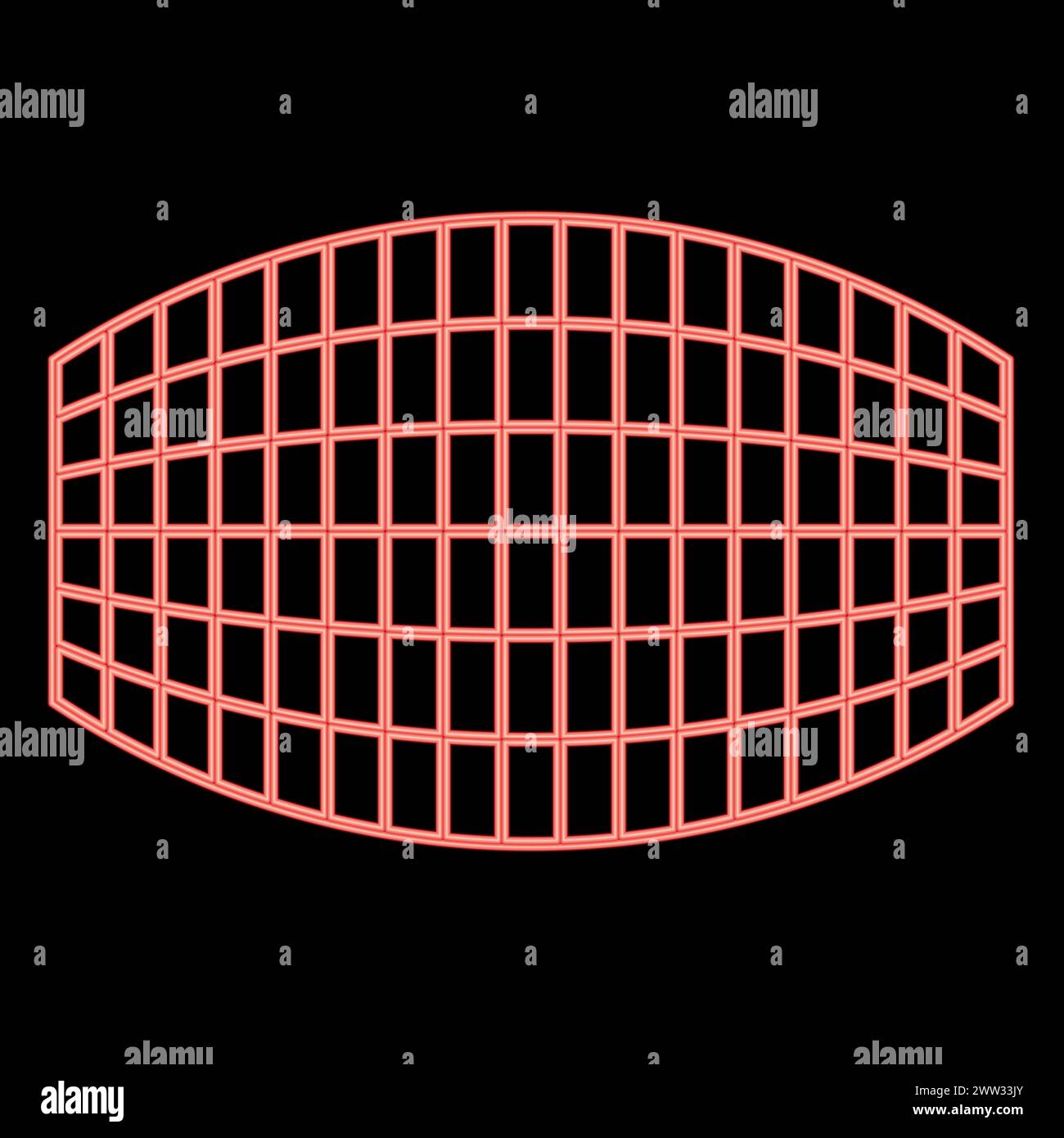 Neon rectangle in projection grid checkered red color vector ...