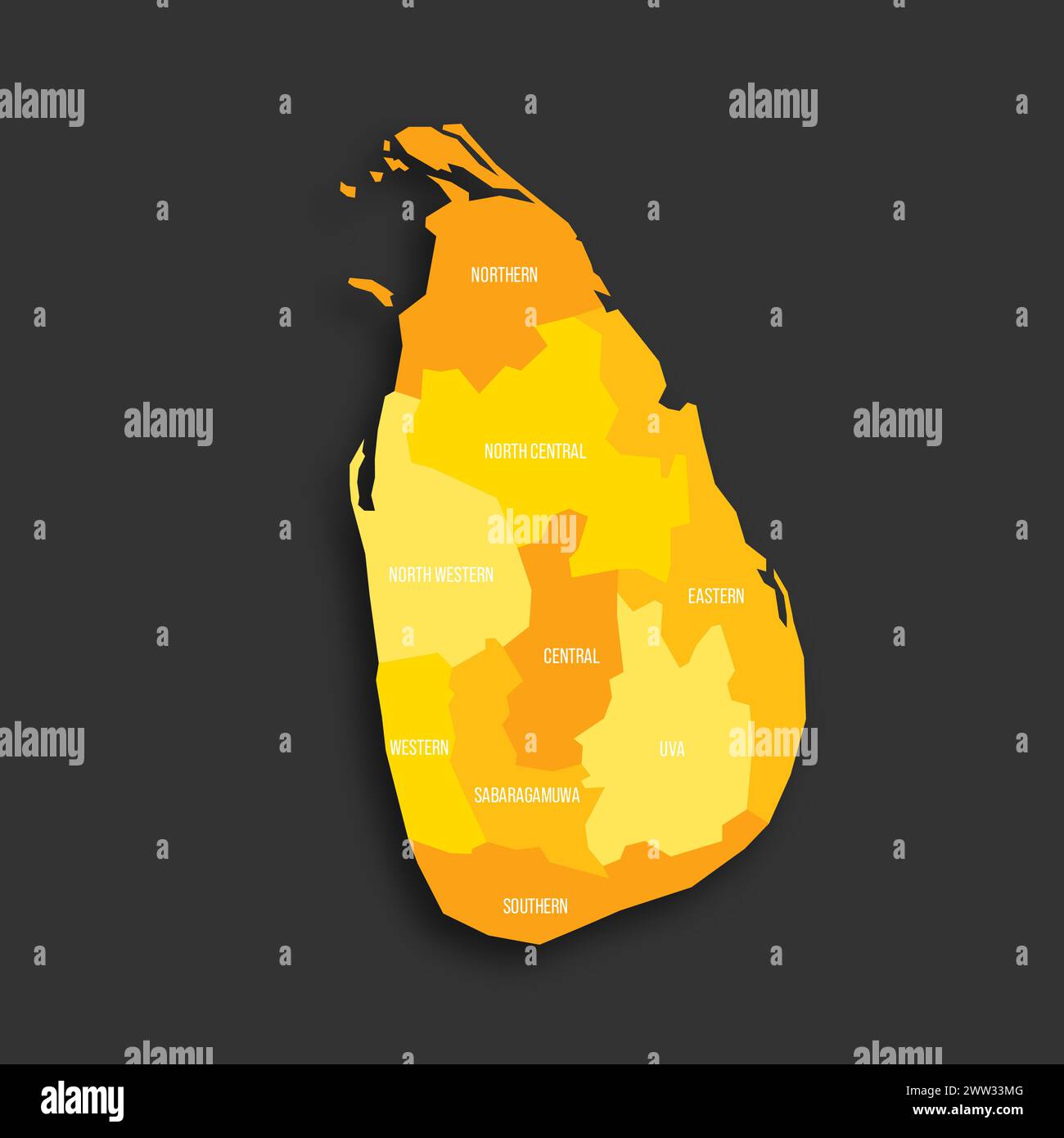 Sri Lanka political map of administrative divisions - provinces. Yellow ...