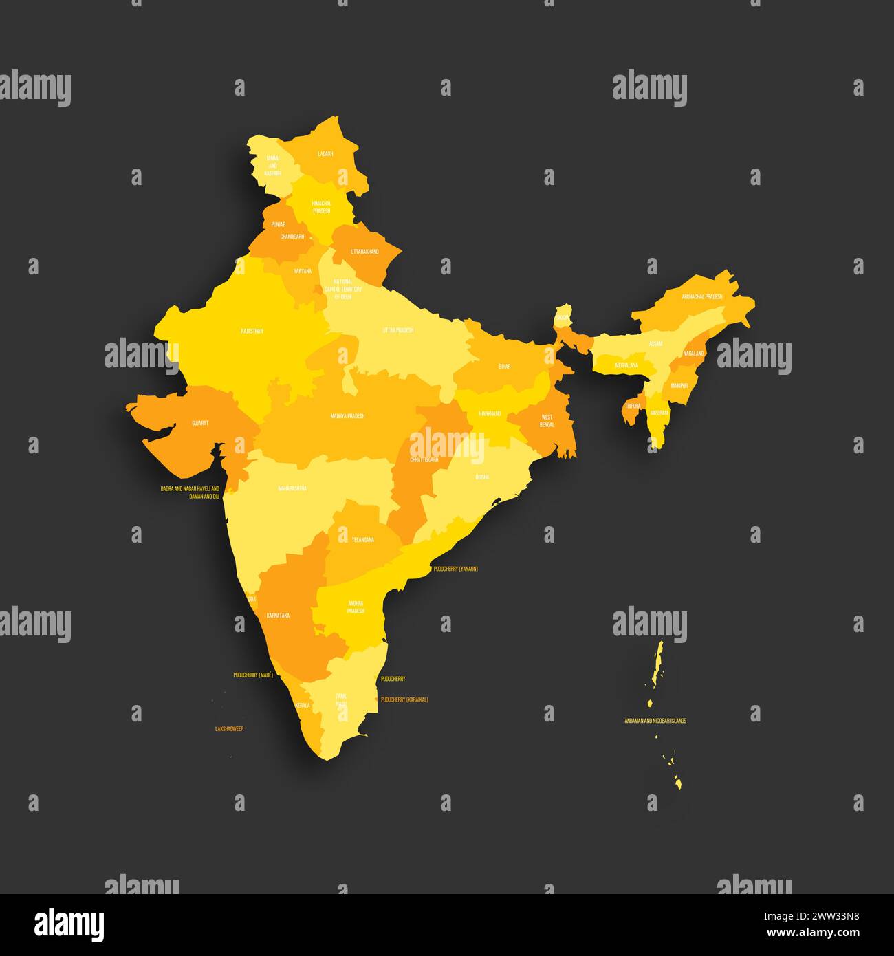 India political map of administrative divisions - states and union ...