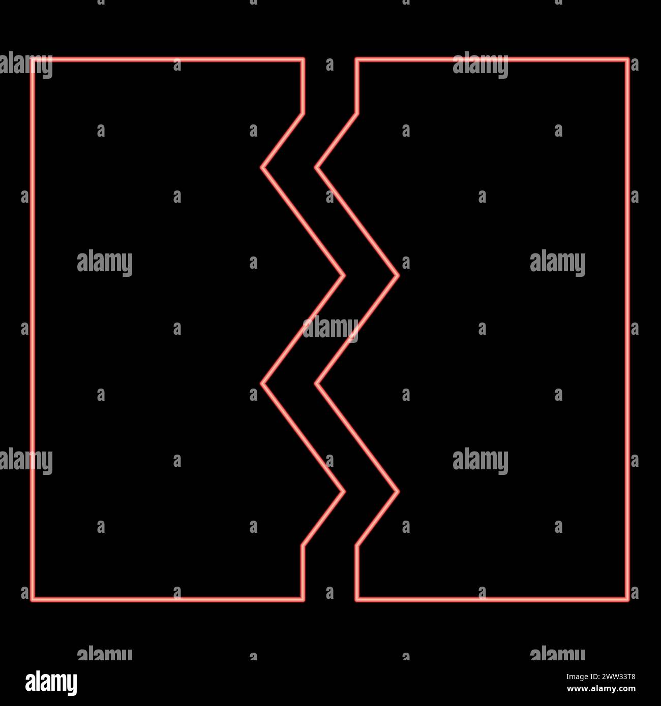 Neon breach broken torn tear object document red color vector ...