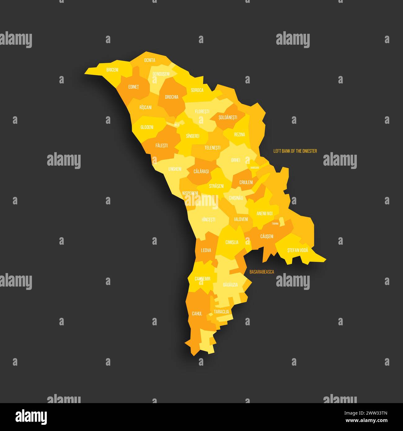 Moldova political map of administrative divisions - districts ...