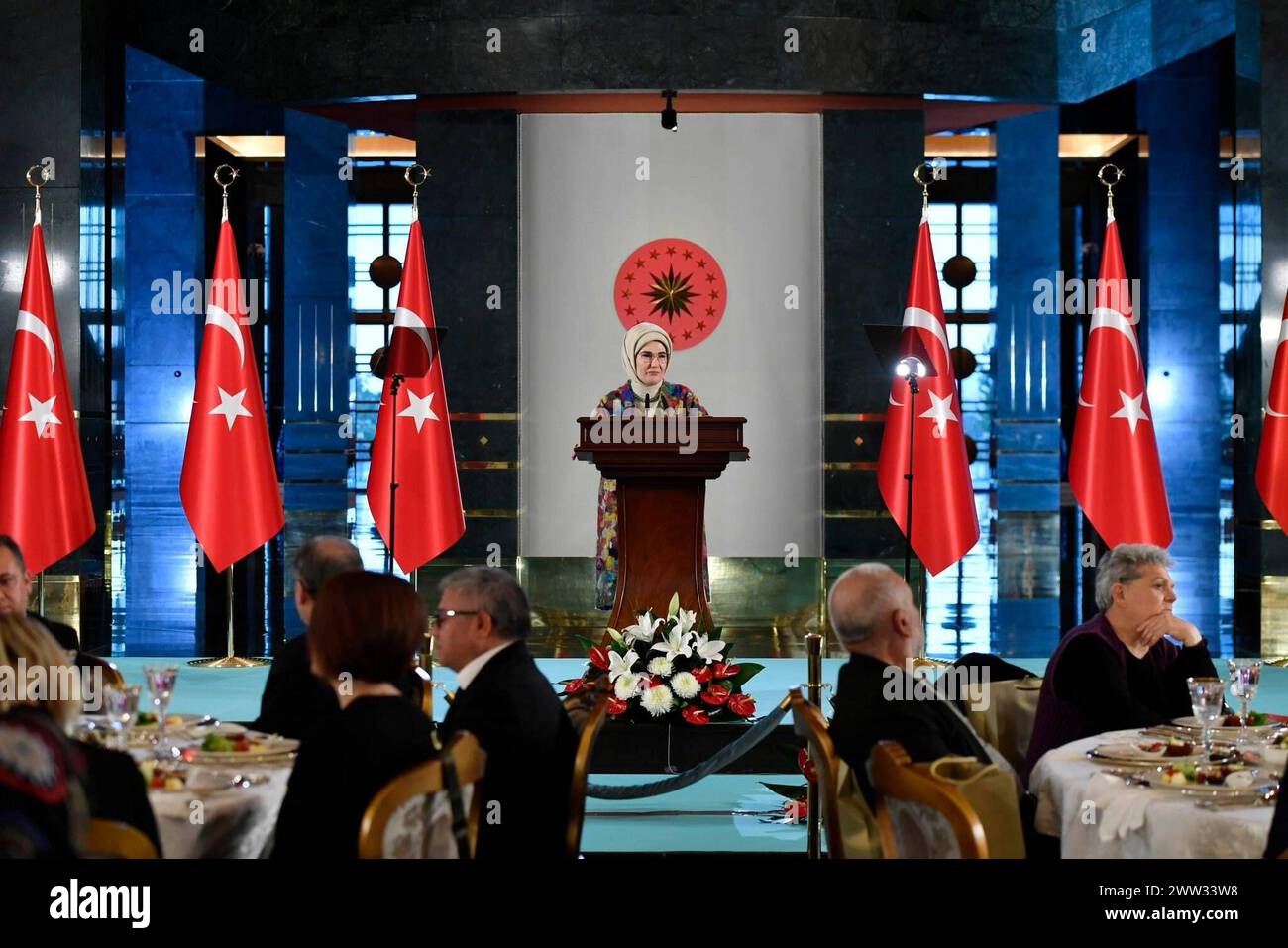 Turkish First Lady Emine Erdogan, meets nursing home residents during a ...