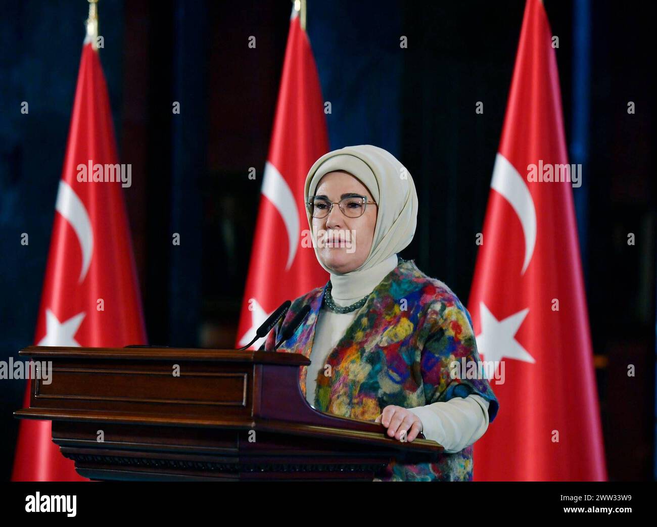 Turkish First Lady Emine Erdogan, meets nursing home residents during a ...
