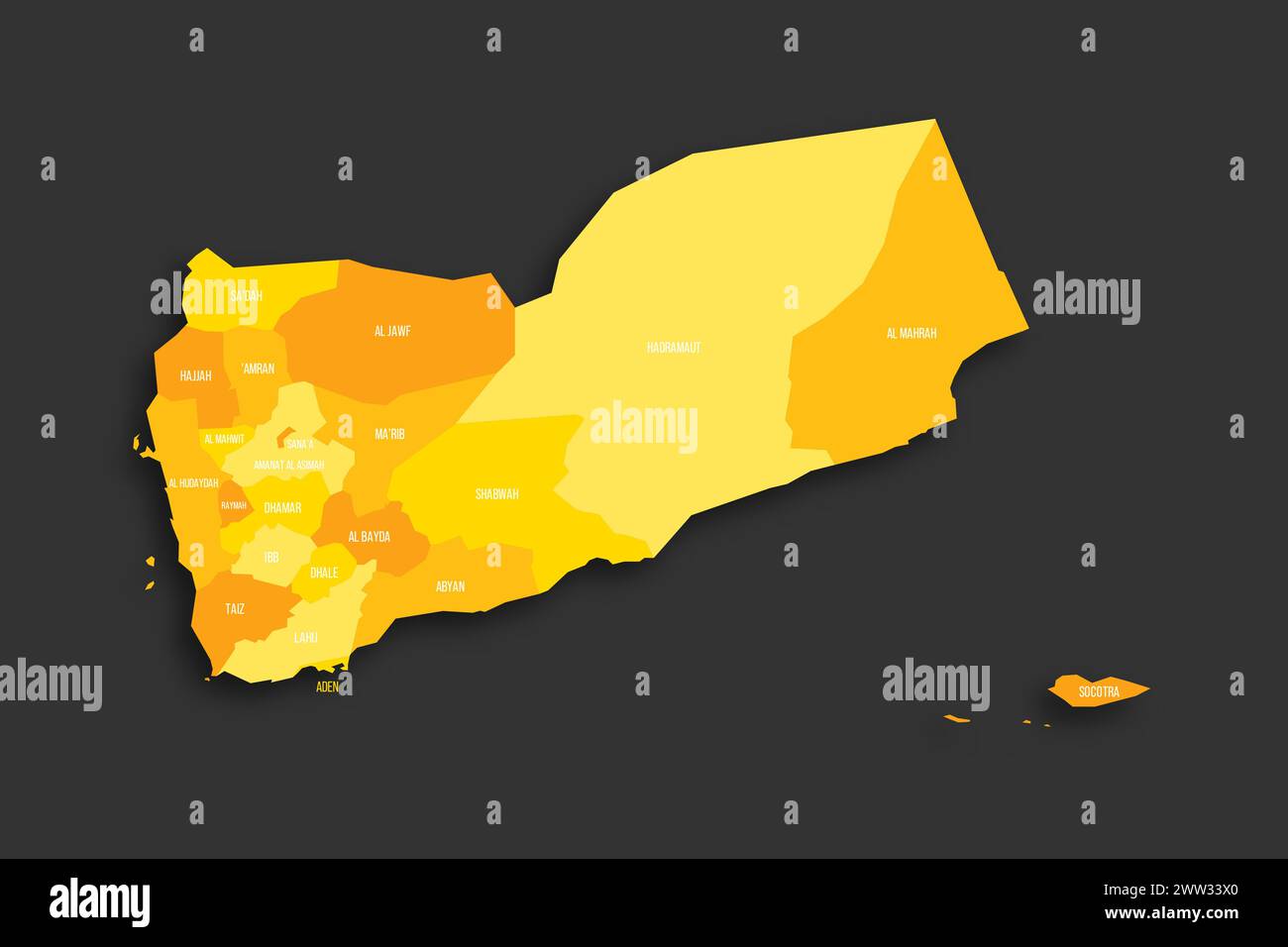 Yemen political map of administrative divisions - governorates and ...