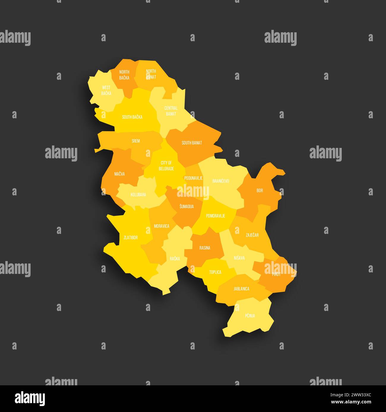 Serbia political map of administrative divisions - okrugs and ...
