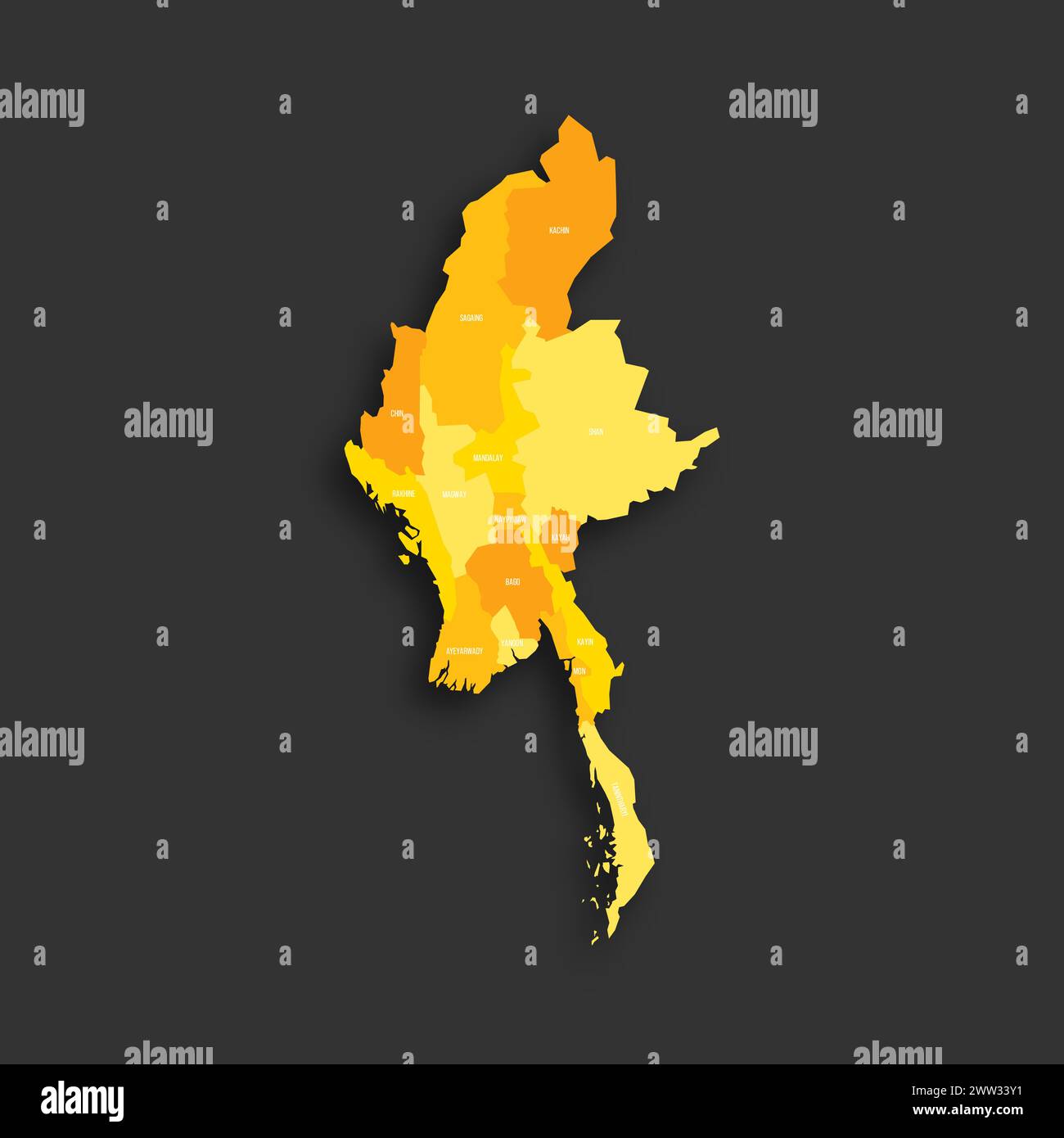 Myanmar political map of administrative divisions - states, regions and ...