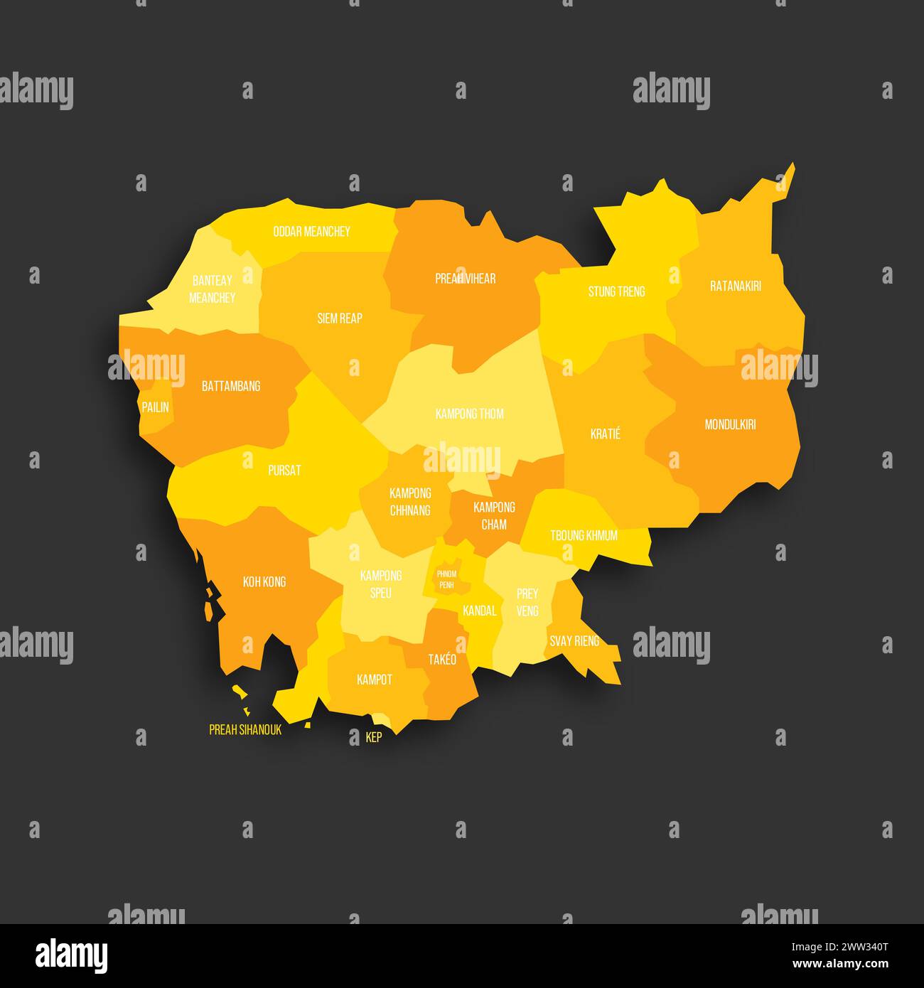 Cambodia political map of administrative divisions - provinces and autonomous municipality of ...