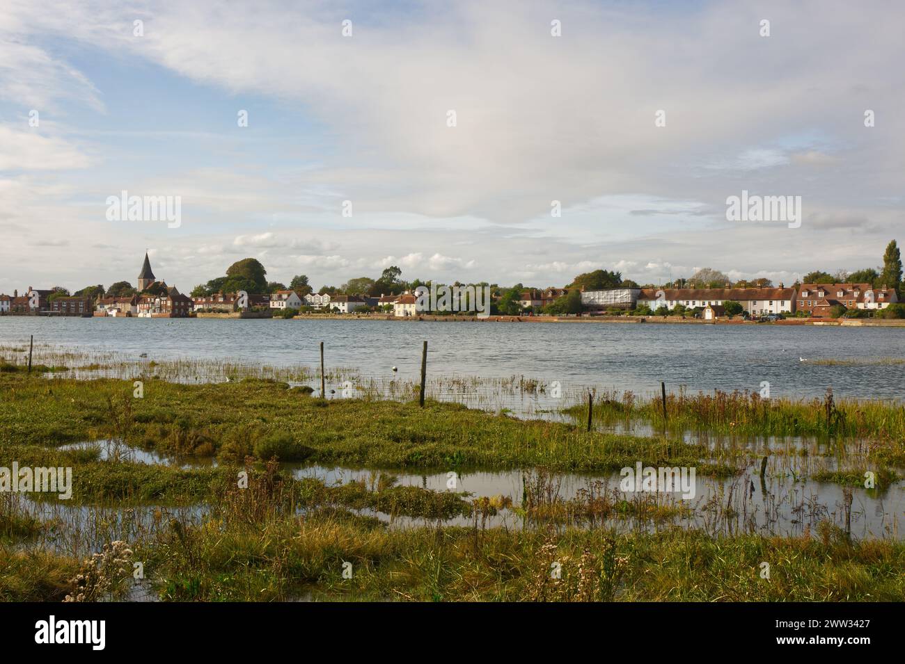 Bosham Quay in Chichester Harbour, West Sussex,England. High tide, view ...