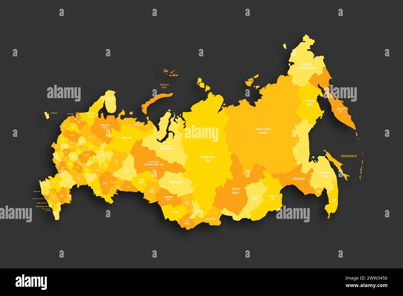 Russia political map of administrative divisions - oblasts, republics ...
